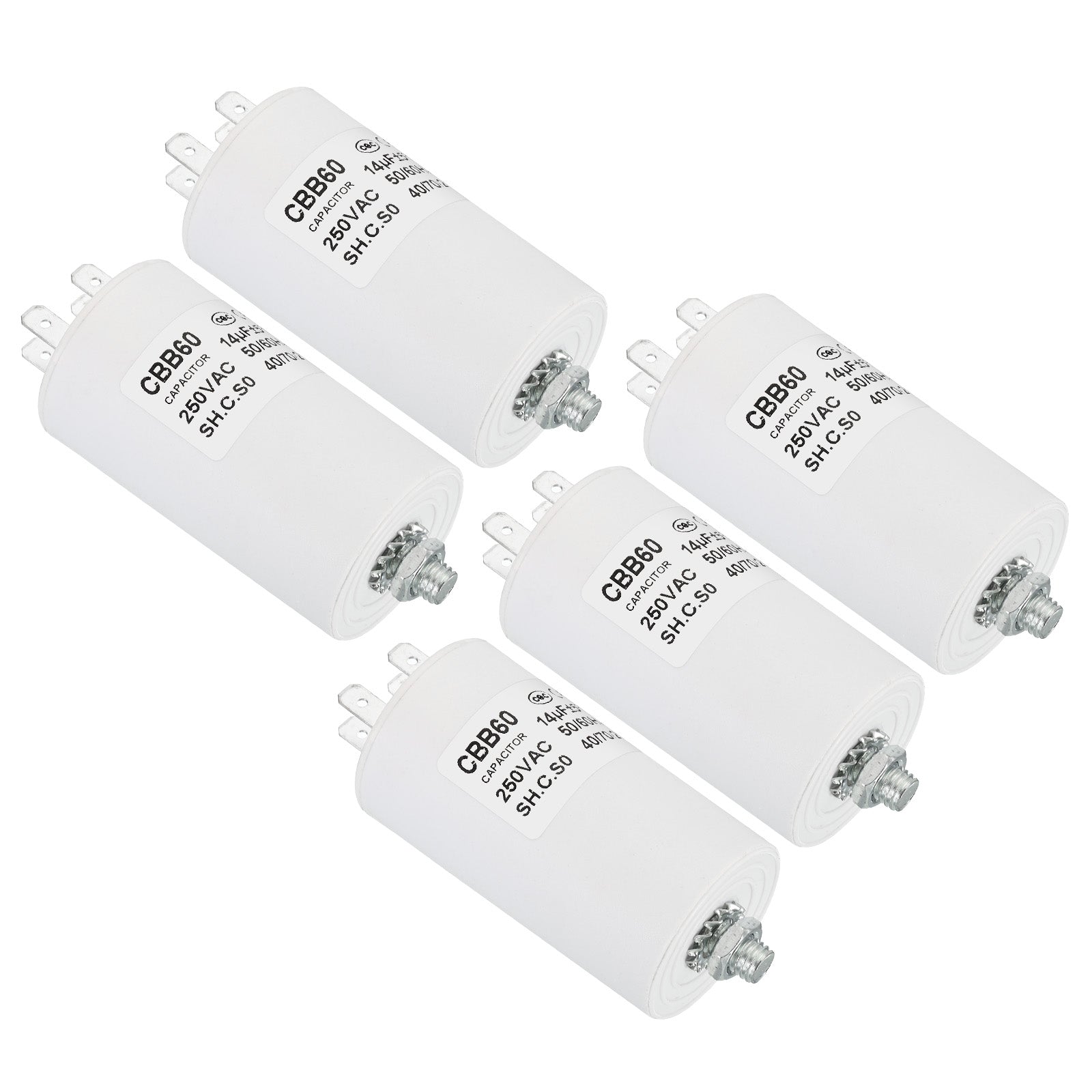 CBB60 14uf Running Capacitor,5Pcs AC 250V 4 Pins 50/60Hz with M8 Screw ...