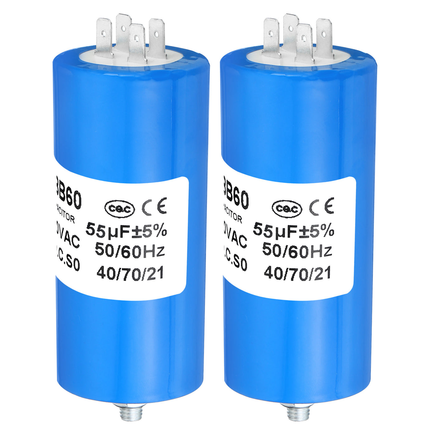 CBB60 55uf Running Capacitor,2Pcs AC250V 4Pin Cylinder Bottom W Screw ...