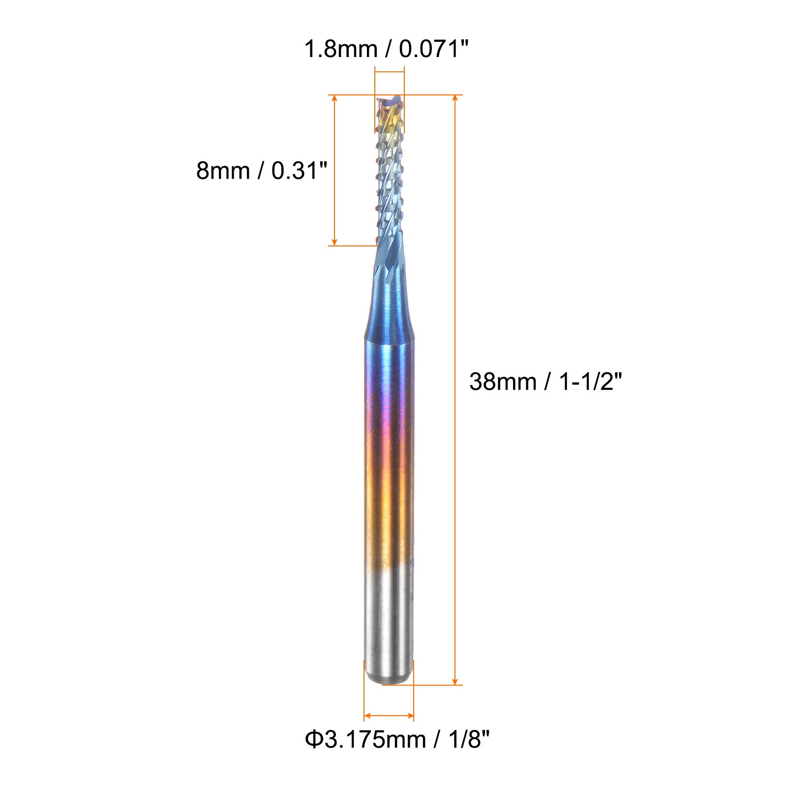 10pcs 1/8" Shank 1.8mm Tungsten Carbide Blue Coated End Mill CNC Router ...