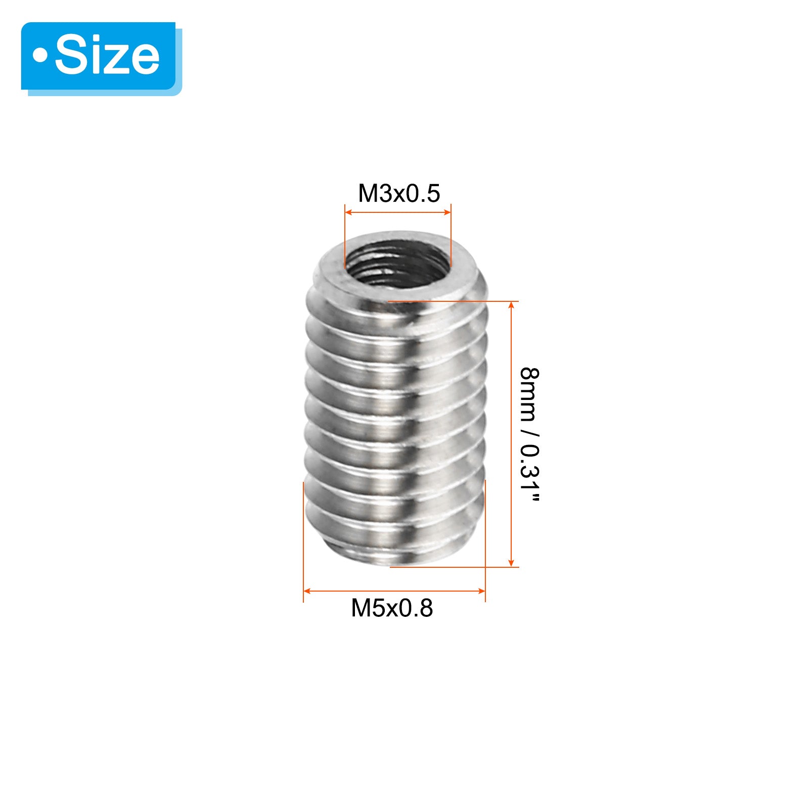 304 Stainless Steel Thread Adapters Sleeve Reducing Nut, 10 Pcs M5x0.8 Male to M3x0.5 Female ...