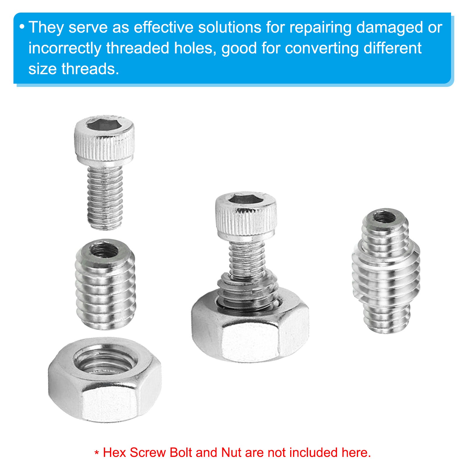 304 Stainless Steel Thread Adapters Sleeve Reducing Nut, 10 Pcs M6x1.0 ...