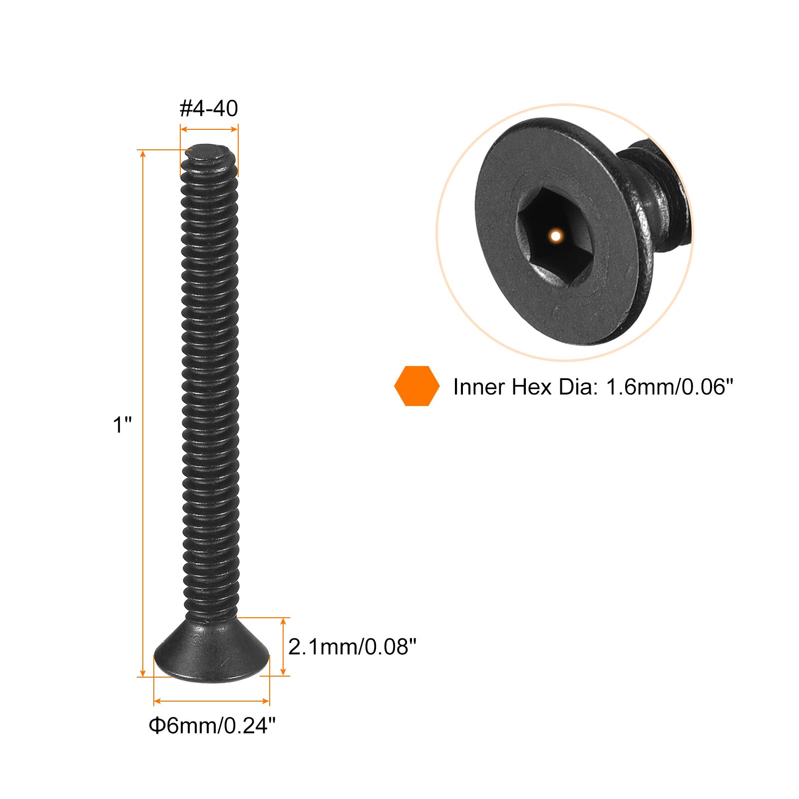 Uxcell #4-40x1" Flat Head Socket Cap Screws, 10.9 Grade Carbon, Black, 10pcs | Harfington