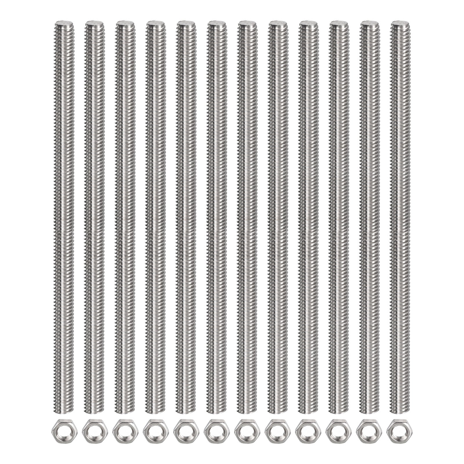 12Pack M6 x 250mm Fully Threaded Rod W 12Pack Hex Nuts, 1mm Thread ...