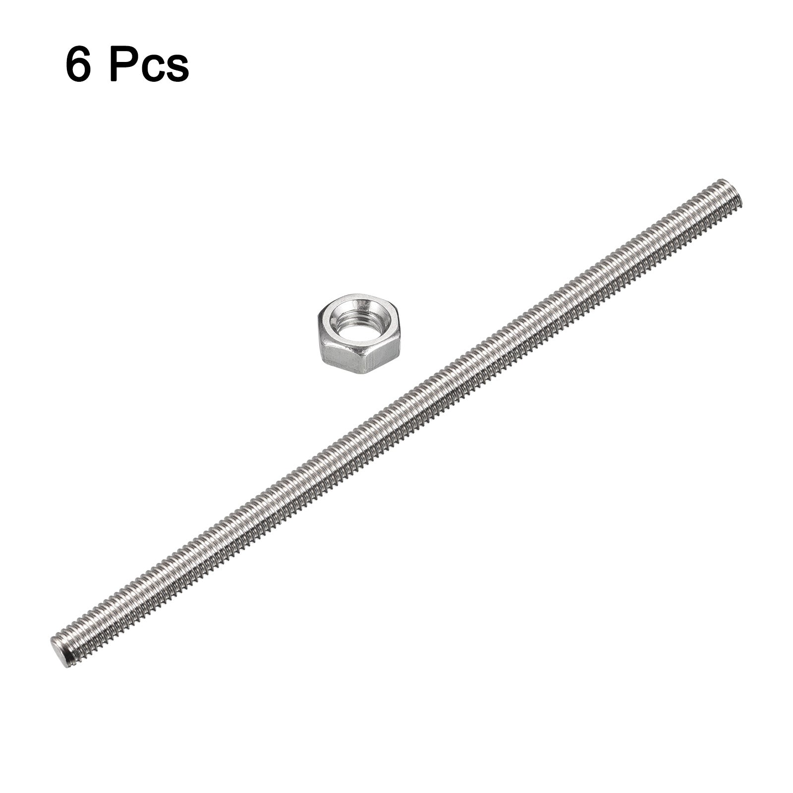 6Pack M6 x 200mm Fully Threaded Rod W 6Pack Hex Nuts, 1mm Thread Pitch ...