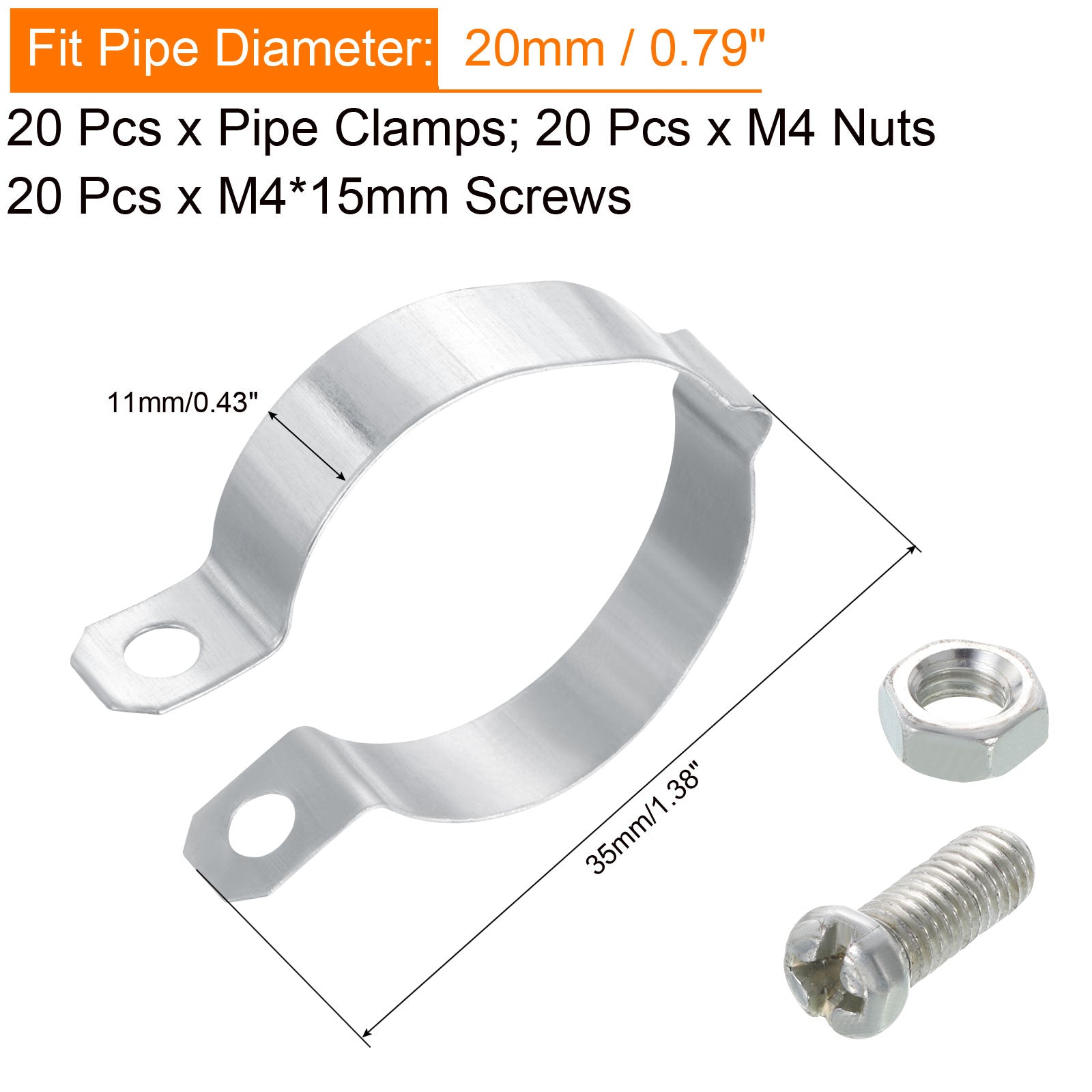 Uxcell 20Pcs Pipe Clamps Fit for 3/4"(20mm) Pipe Rigid Bracket Pipe ...