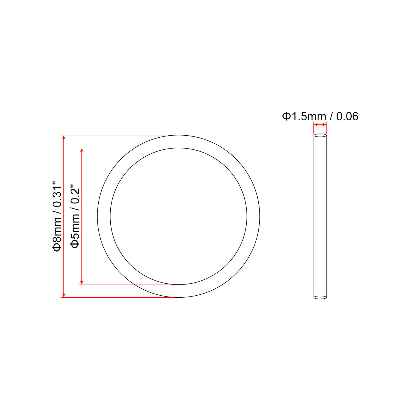 8mm OD x 1.5mm Width Silicone O-Rings, 40 Pack VMQ Metric Sealing ...