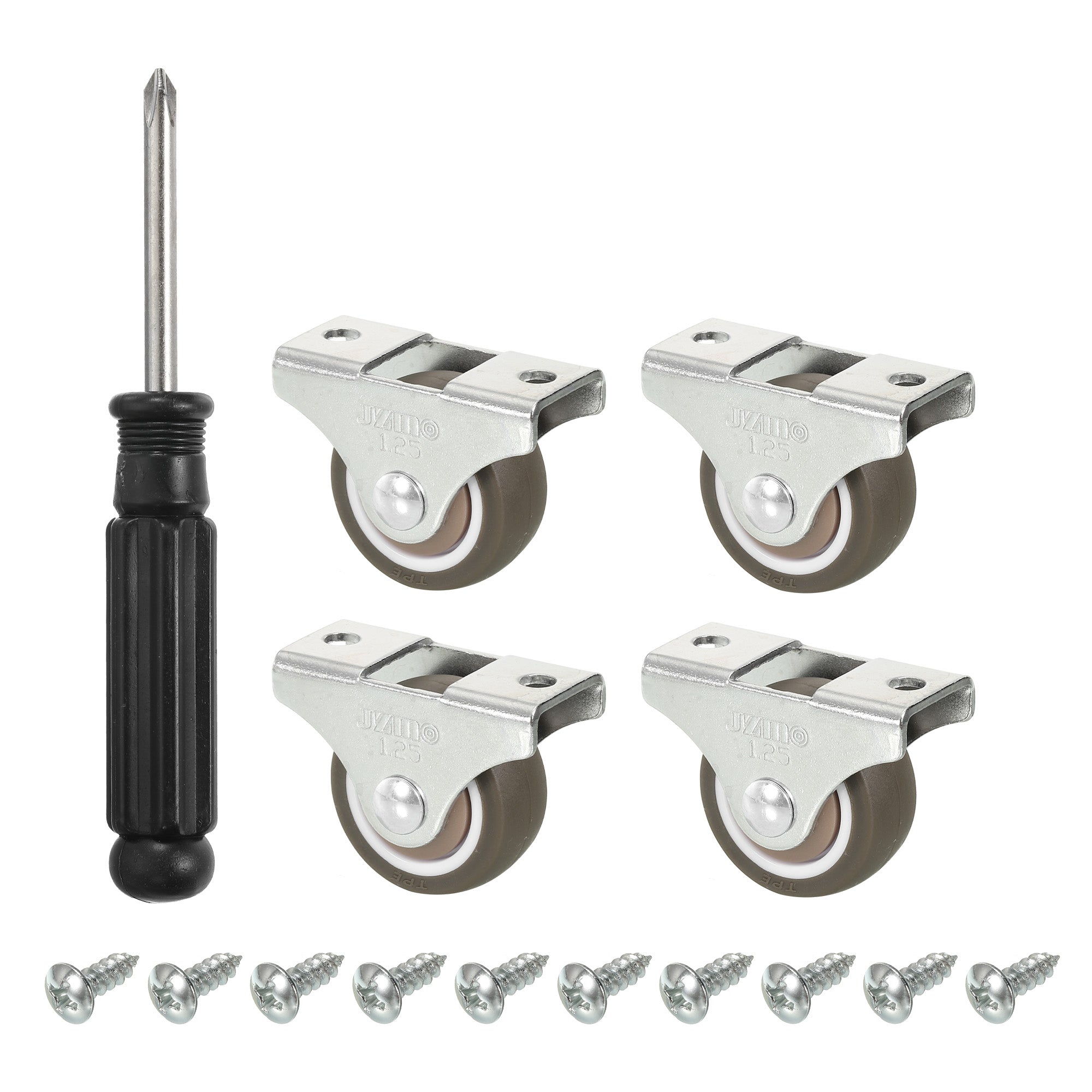 Mini Fixed Caster Wheel 1.25", 4 Pack TPE Rigid Roller with Bearing ...