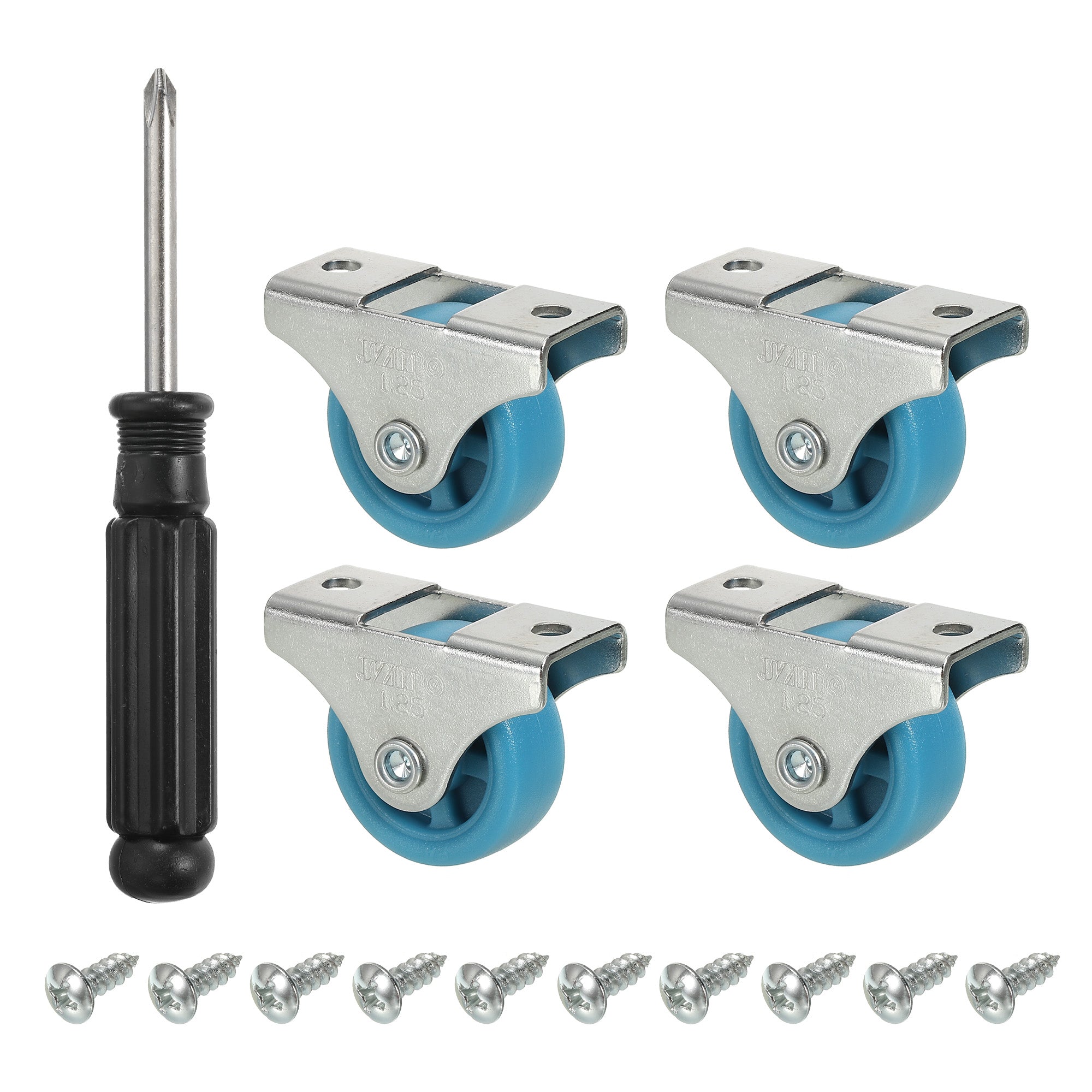 Mini Fixed Caster Wheel 1.25", 4 Pack PA Rigid Roller with Screws, Blue ...