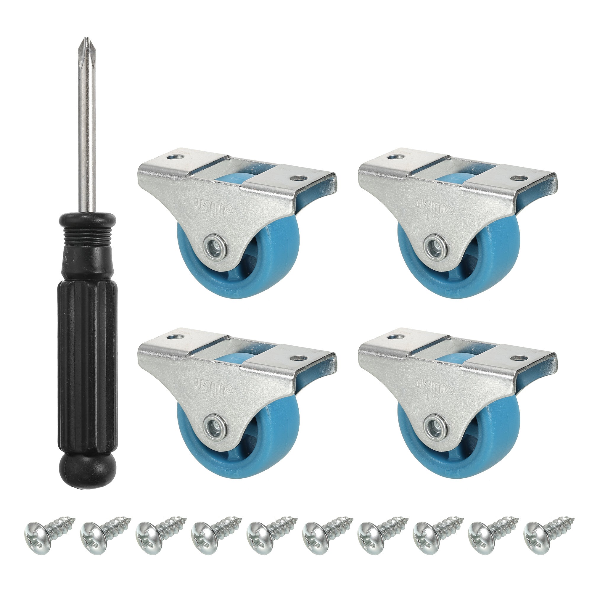 Mini Fixed Caster Wheel 1.5", 4 Pack PA Rigid Roller with Screws, Blue ...