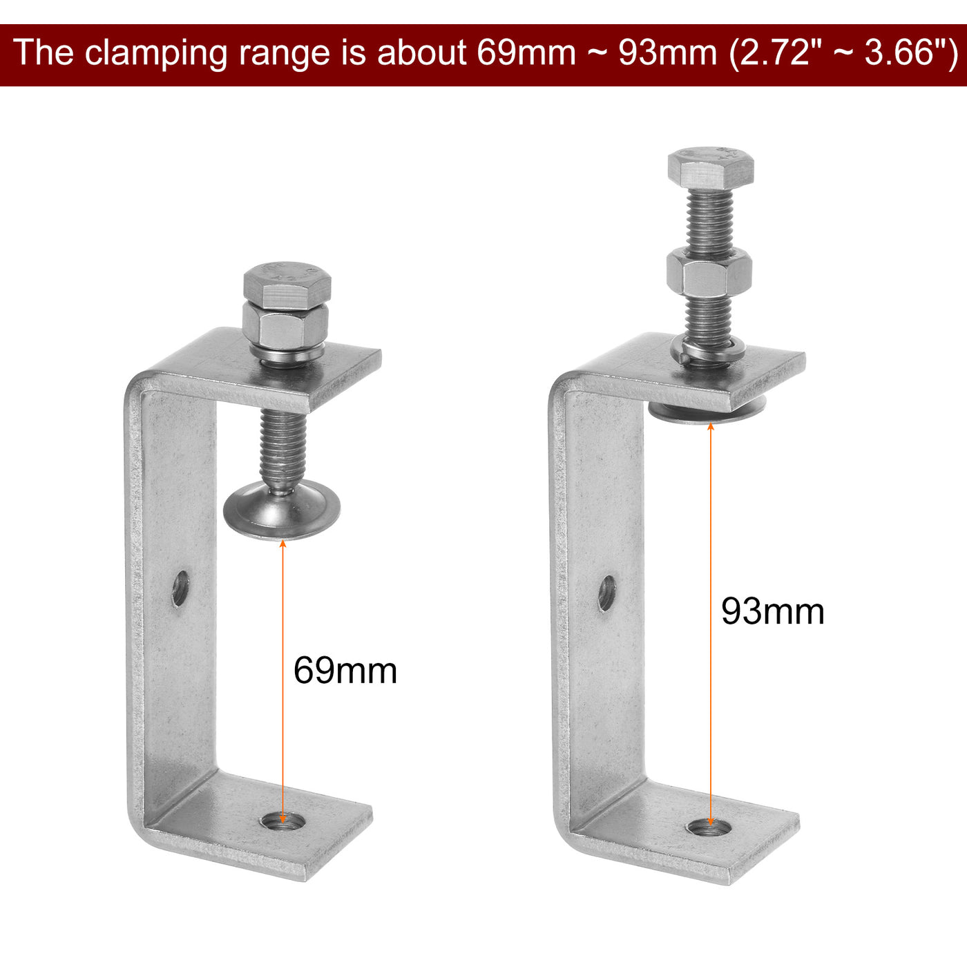 2Pcs Stainless Steel C Clamps 100mm Wide Jaw Opening Small Metal U ...