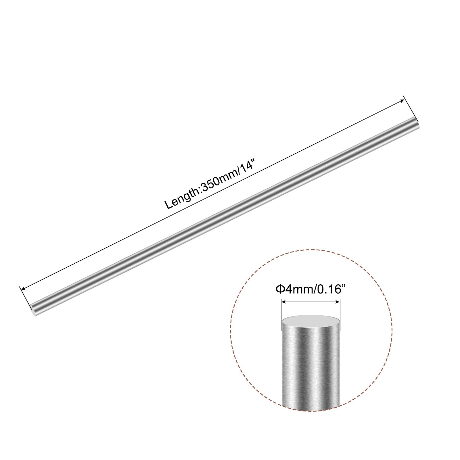 Uxcell 4mm x 350mm 304 Stainless Steel Solid Round Rod for DIY Craft ...