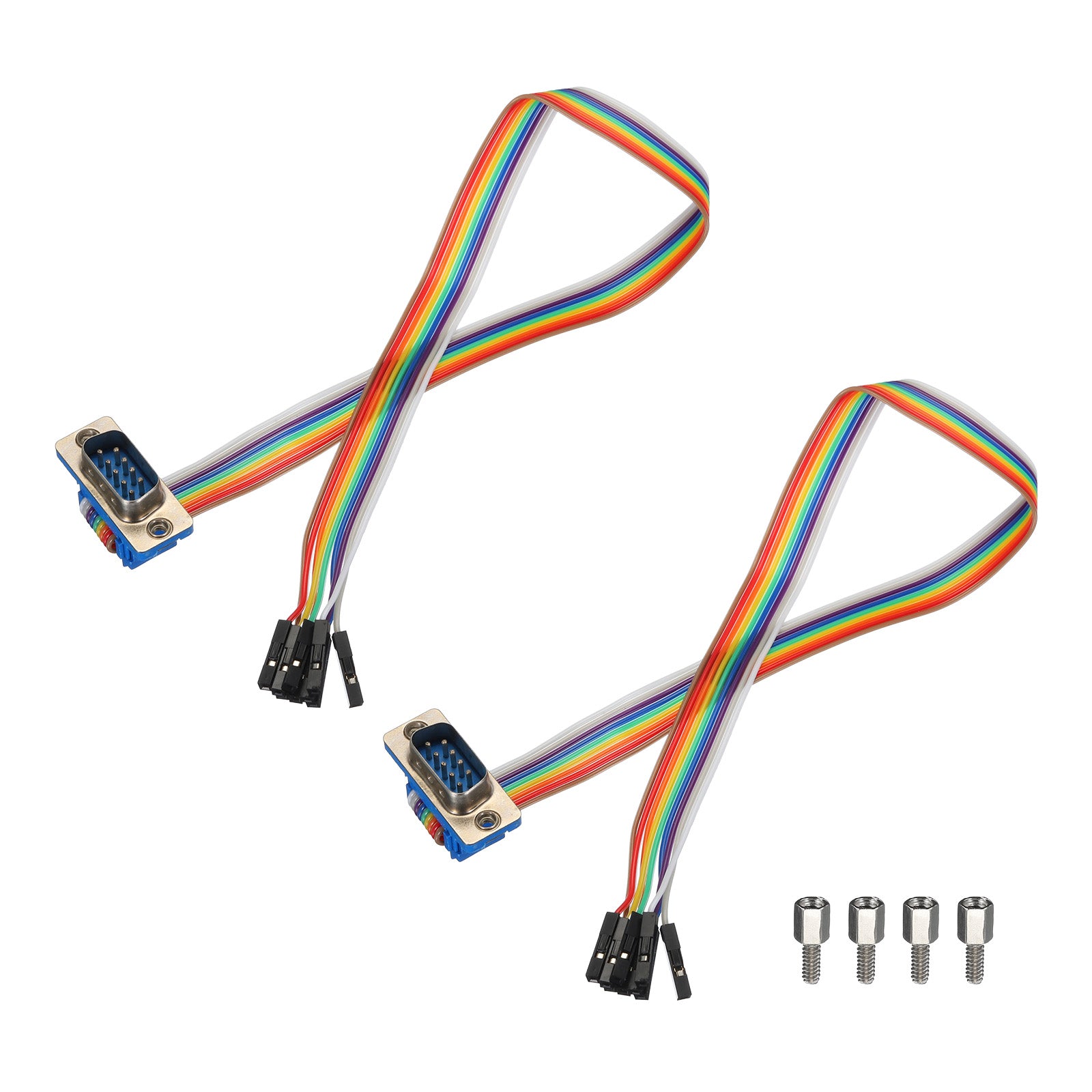 2 Pcs IDC Rainbow Wire Flat Ribbon Cable DP9 Male to 9P 11.8 Inch ...