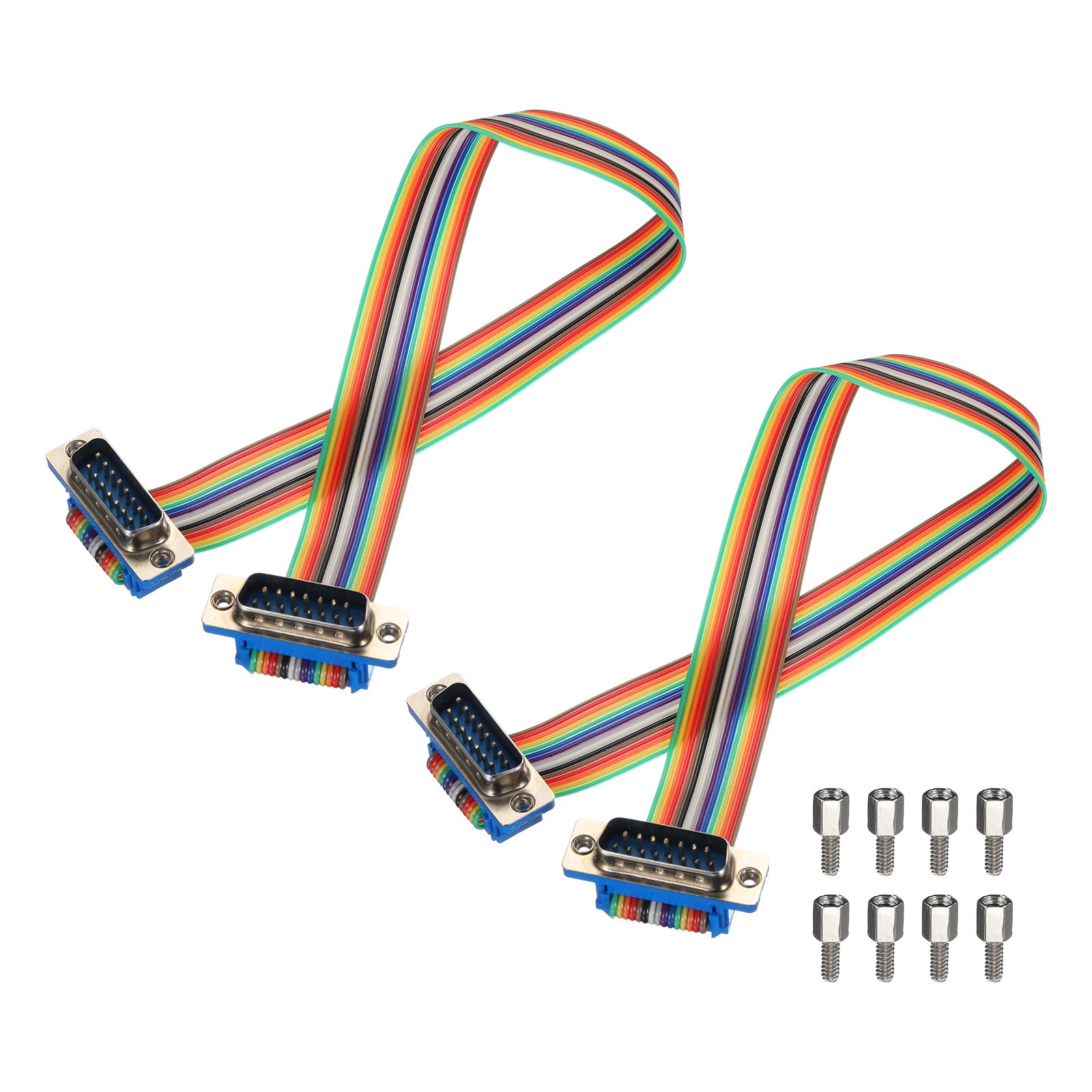 2 Pcs IDC Rainbow Wire Flat Ribbon Cable DB15 Male to DB15 Male 11.8 ...
