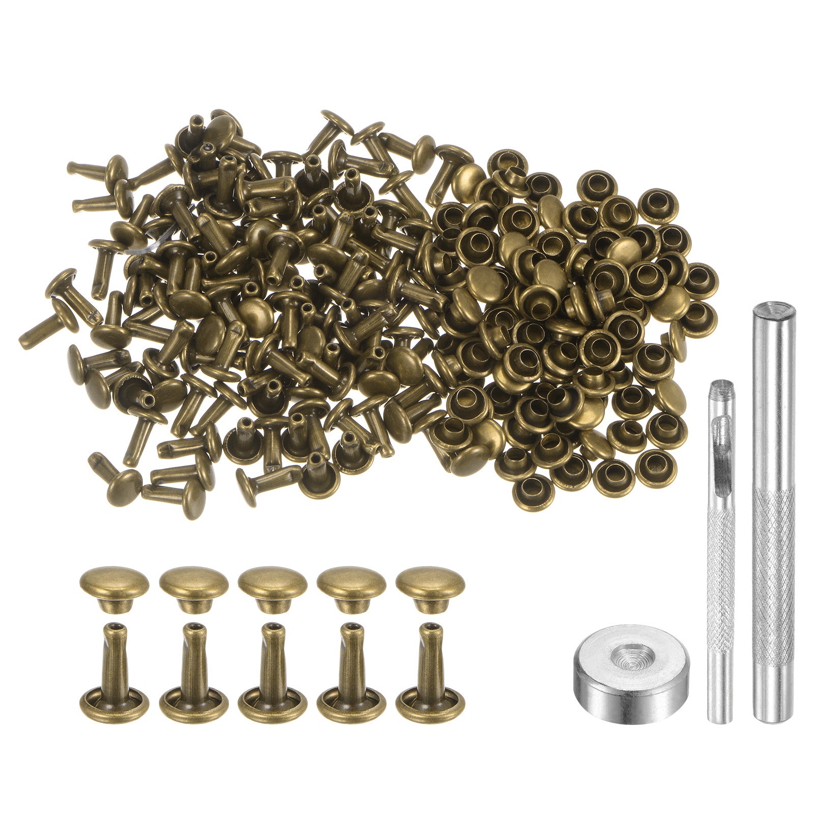 100 Sets Leather Rivets 8 x 6mm Metal with 3 Setter Tools Bronze ...