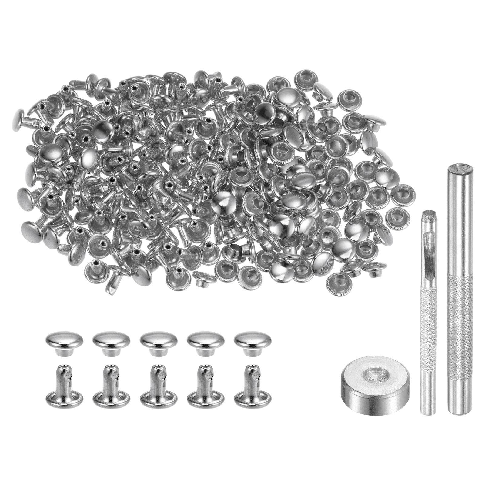 200 Sets Leather Rivets 6 x 6mm Metal Double Cap Rivet Snaps Studs ...