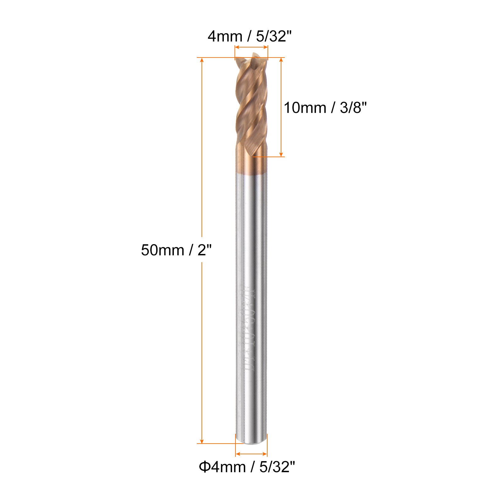 4mm x 10mm x 4mm x 50mm AlTiN Coated Carbide 4 Flutes Square End Mill ...