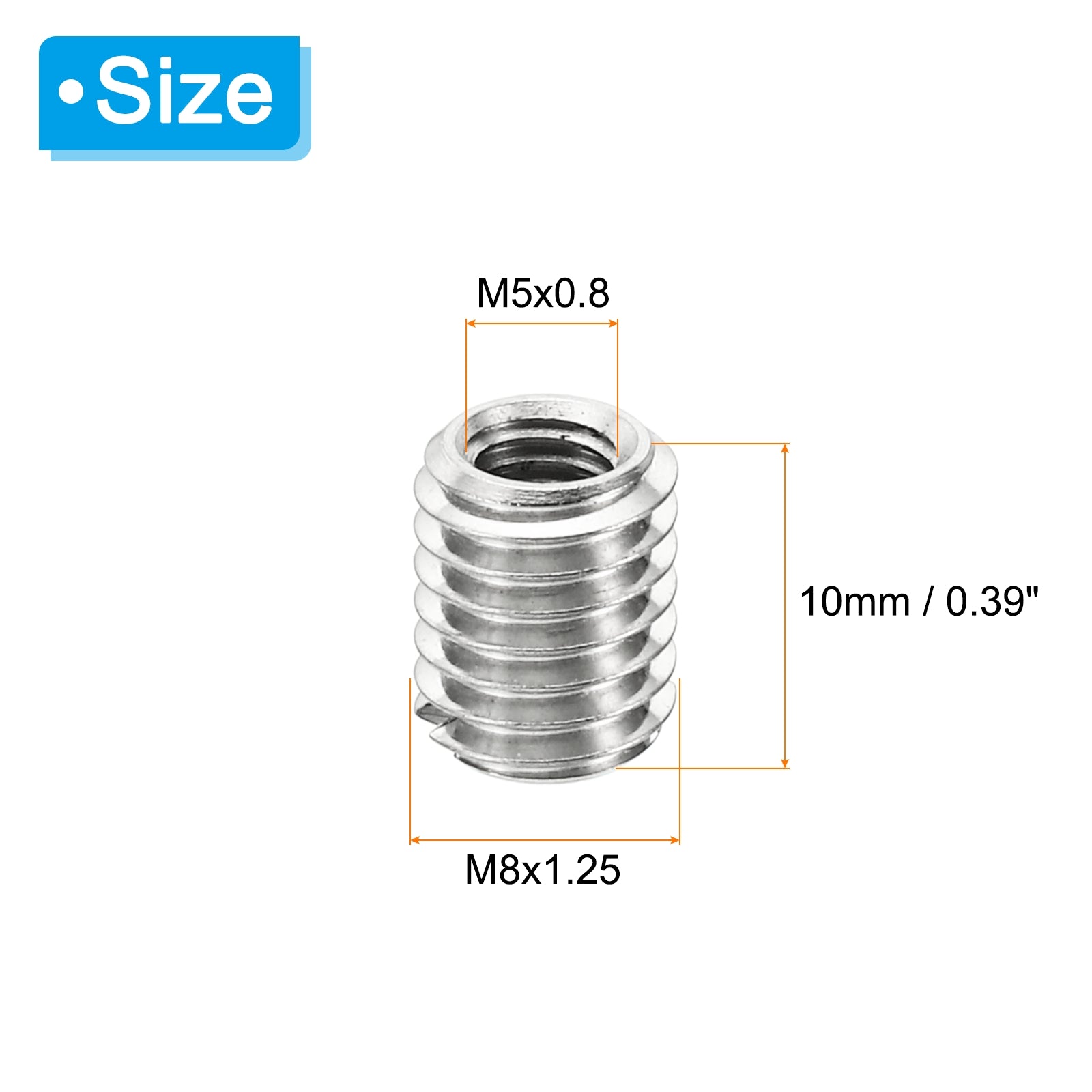 Thread Adapters Sleeve Reducing Nut, 20 Pcs M8x1.25 Male to M5x0.8 ...
