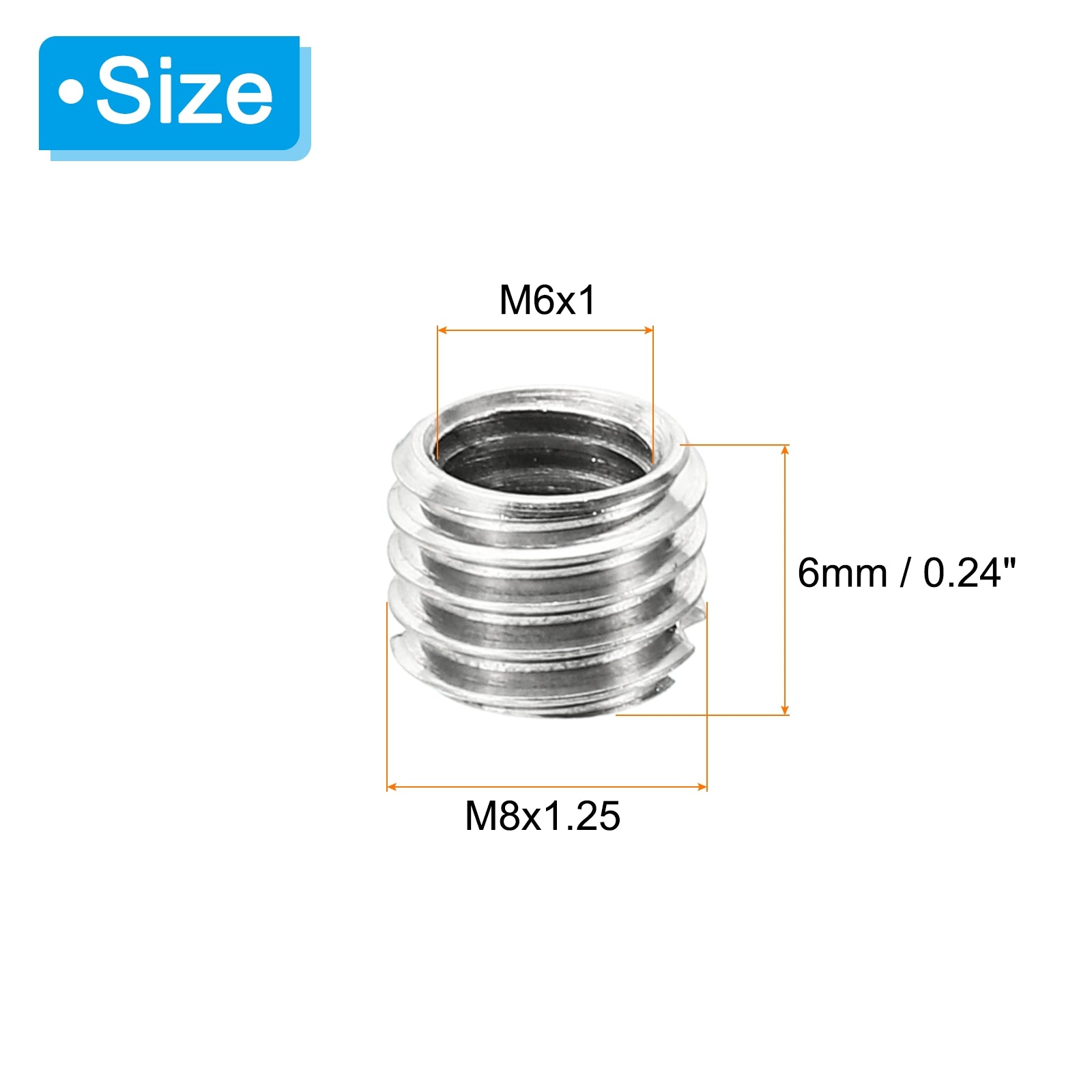 Thread Adapters Sleeve Reducing Nut, 20 Pcs M8x1.25 Male to M6x1 Female ...