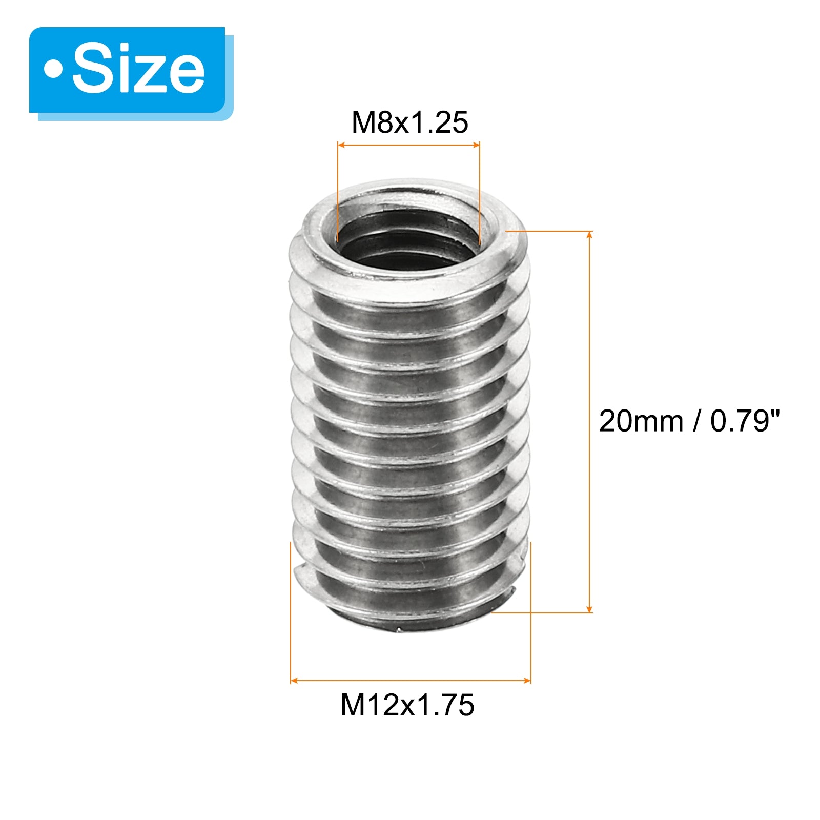 Thread Adapter Sleeve Reducing Nut Insert 20pc M12x1.75 Male M8x1.25 ...