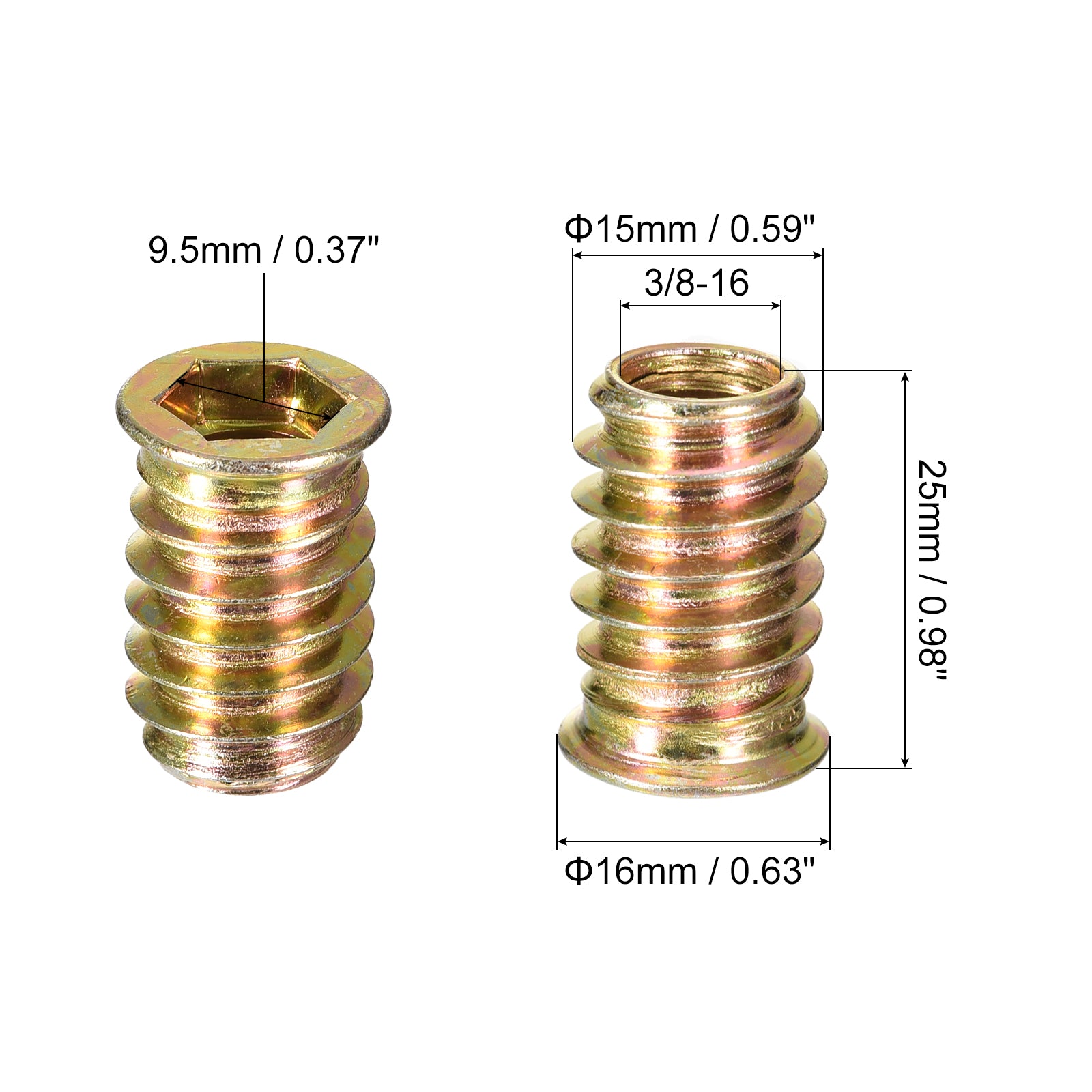 Uxcell Threaded Inserts Nuts, Threaded Inserts for Wood Furniture, Hex ...
