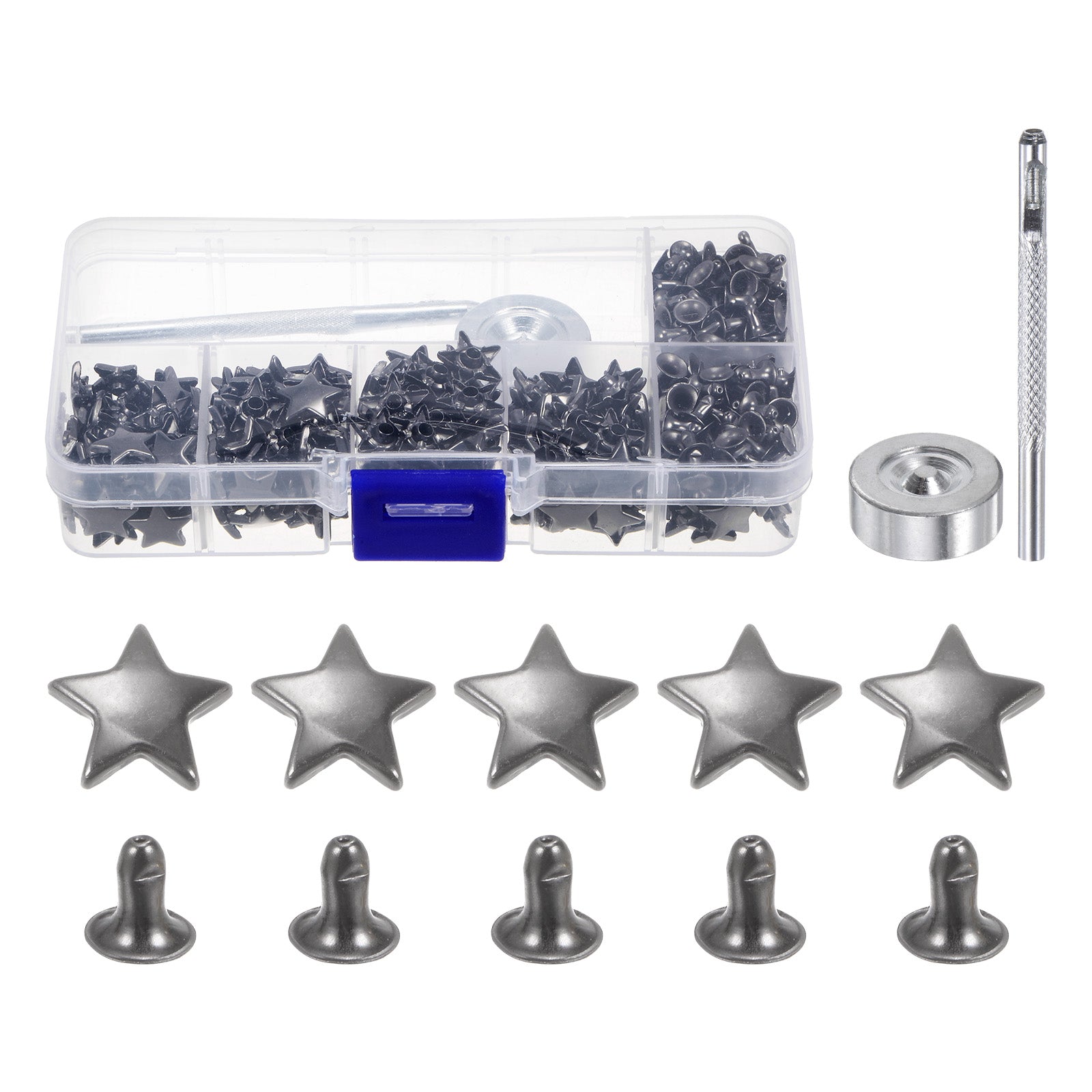 200 Sets Leather Rivets Star Studs for Clothing 12mm with Punch Black ...