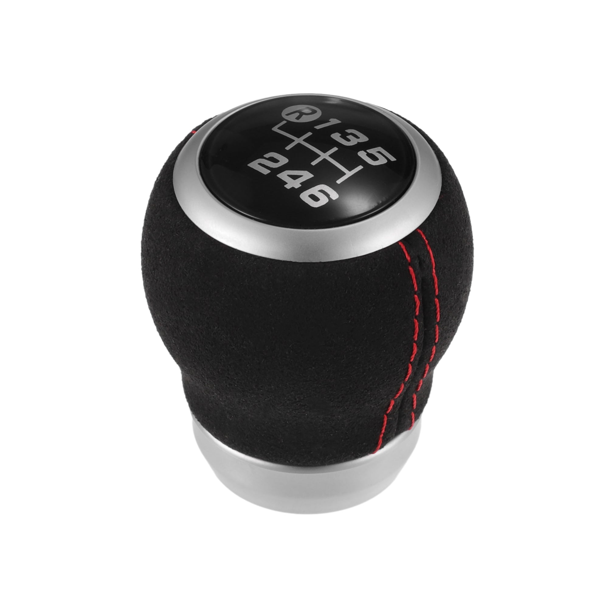 Black Suede Silver Tone 6 Speed Manual Gear Shift Knob Stick Shifter ...