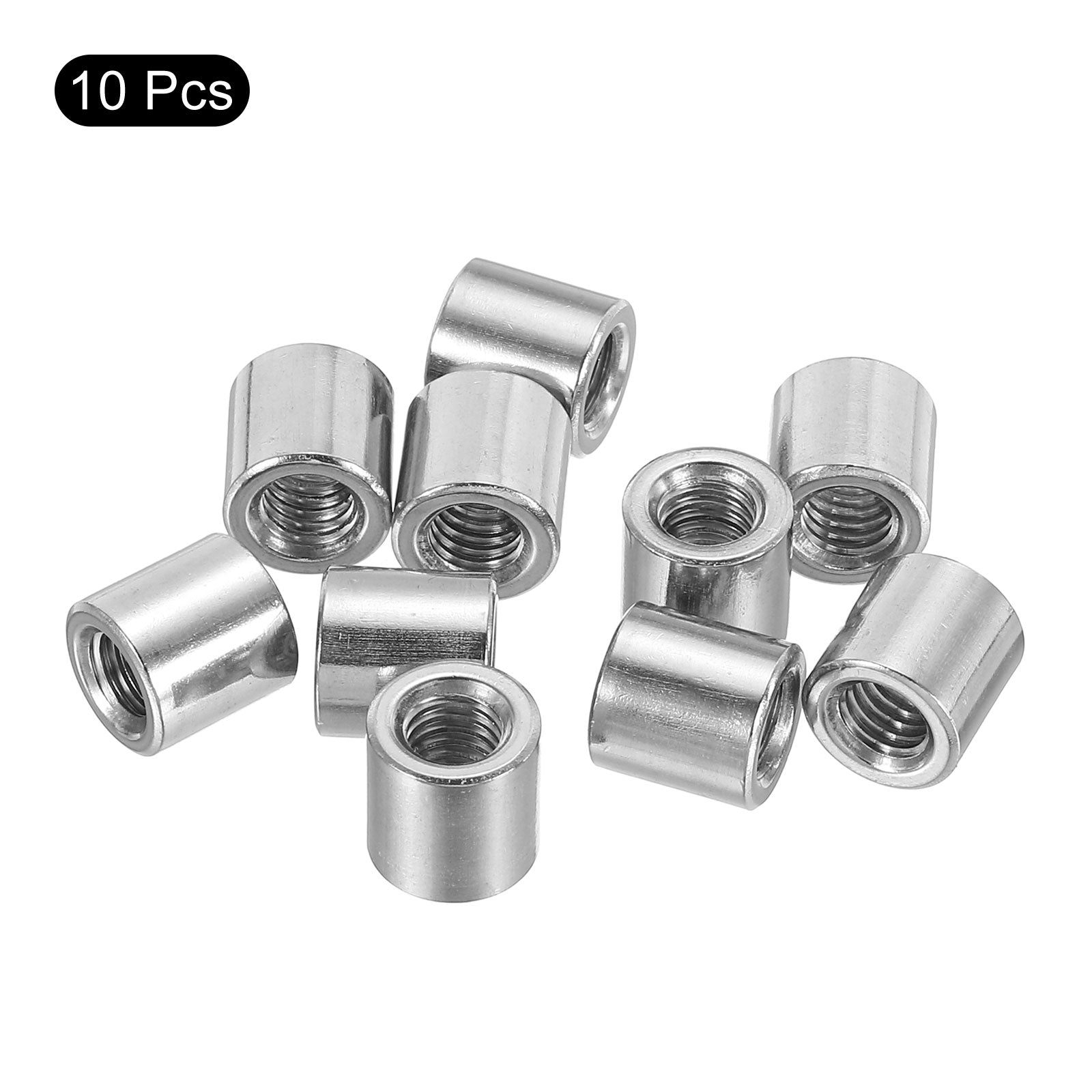 Uxcell 10Pcs Round Connector Nuts, M6x10x10mm Coupling Nut Sleeve Rod ...