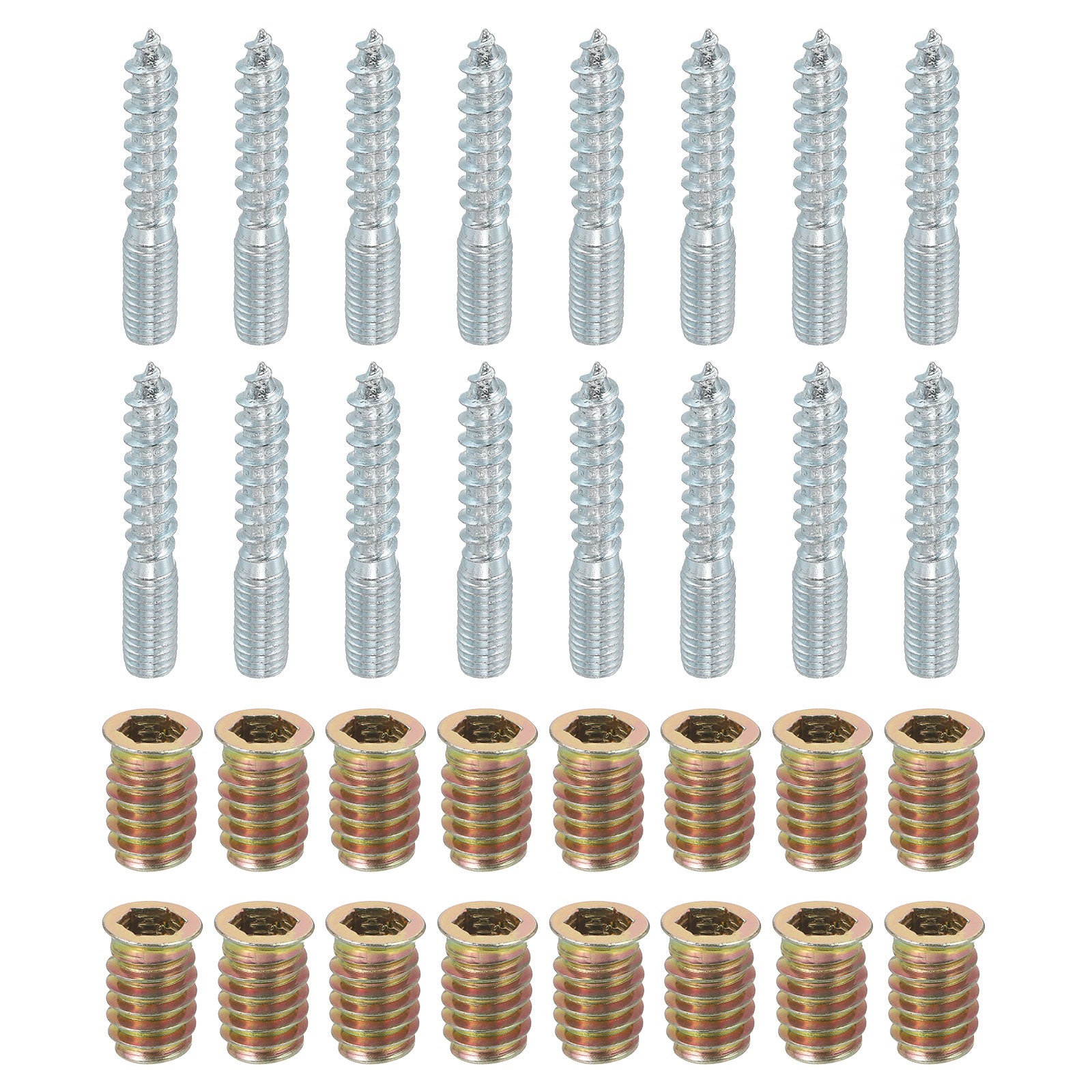 Uxcell 16pcs M8x50mm Hanger Bolts with 16pcs M8x20mm Threaded Insert ...