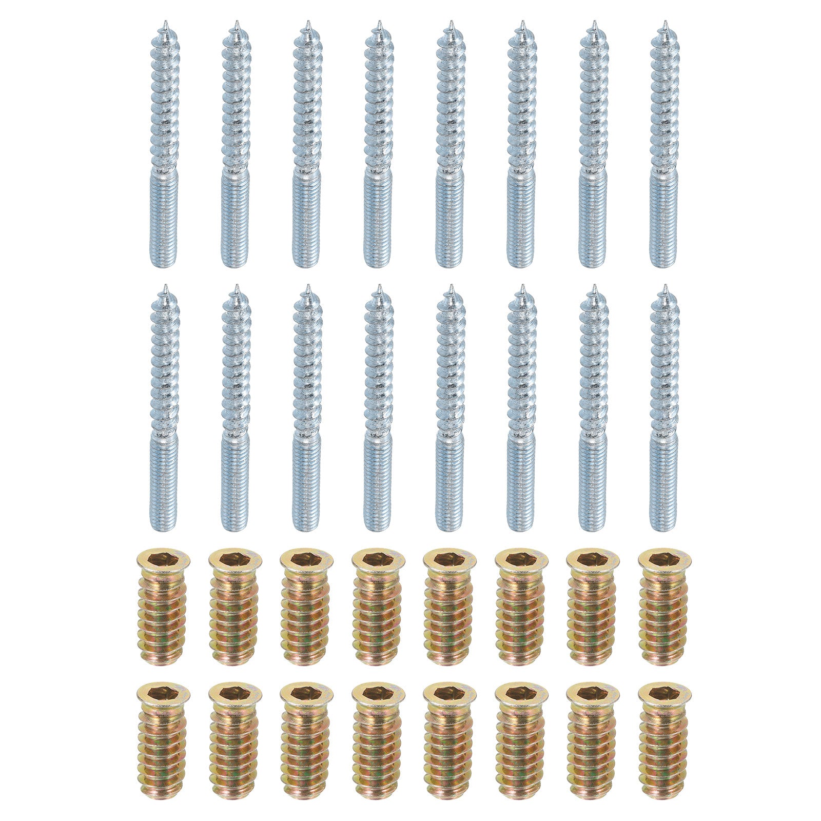 Uxcell 16pcs M6x60mm Hanger Bolts with 16pcs M6x24mm Threaded Insert ...