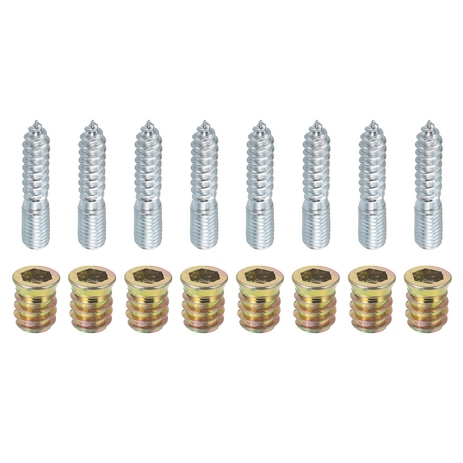 Uxcell 8pcs M10x50mm Hanger Bolts with 8pcs M10x20mm Threaded Insert ...