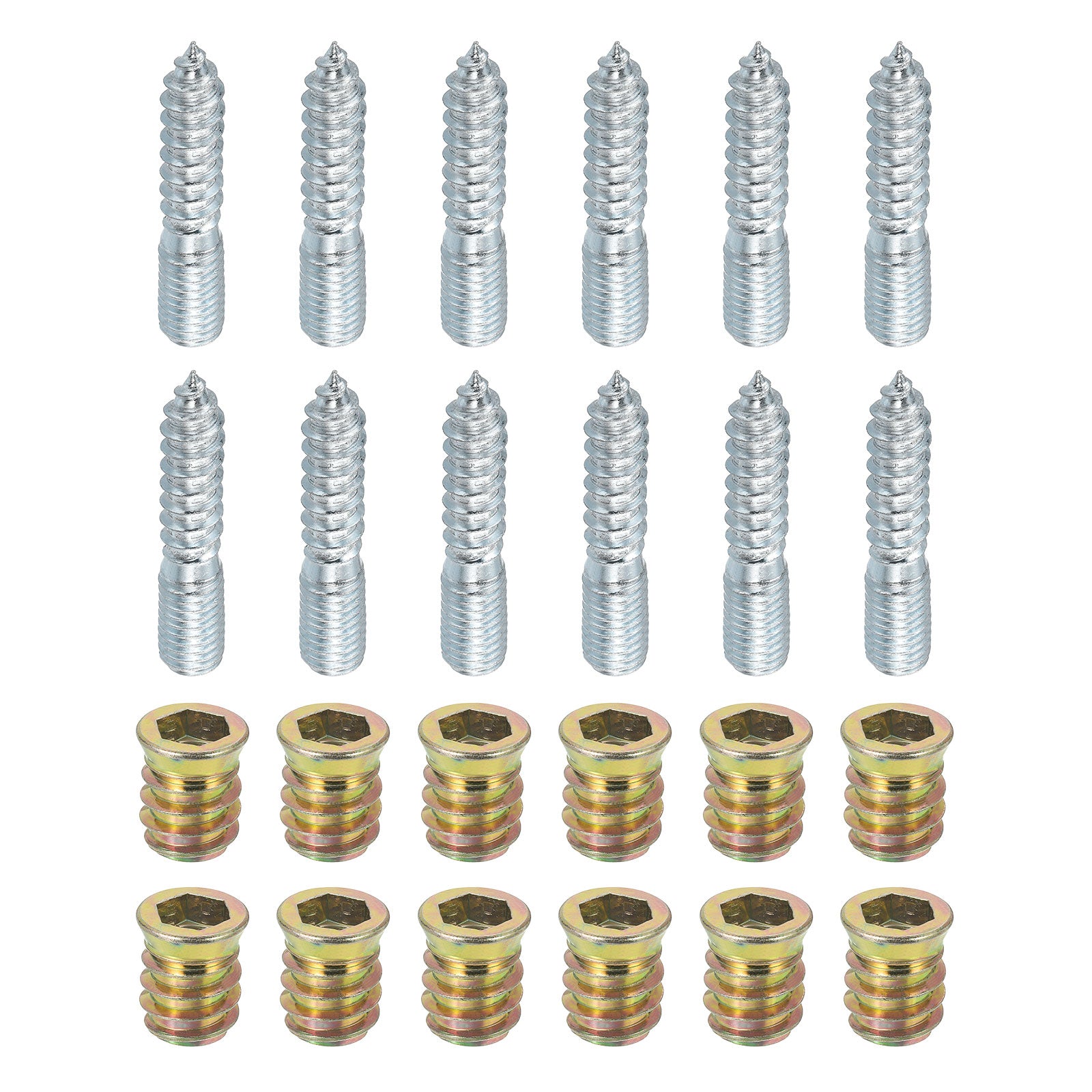 Uxcell 12pcs M10x50mm Hanger Bolts with 12pcs M10x20mm Threaded Insert ...