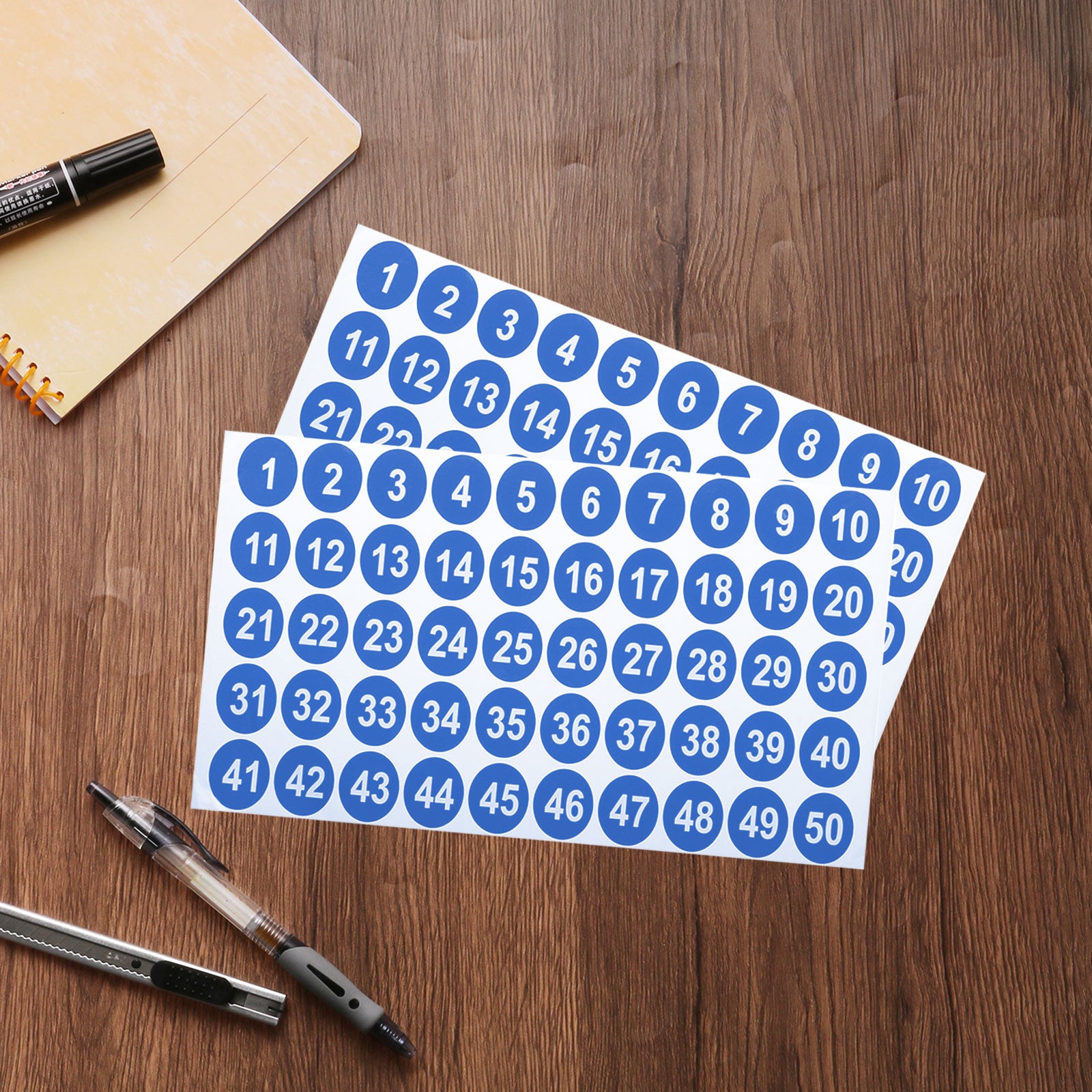 Uxcell 2 Sheets Round Number Stickers, 1-50 Consecutive Number Labels, Blue(1" Each) | Harfington