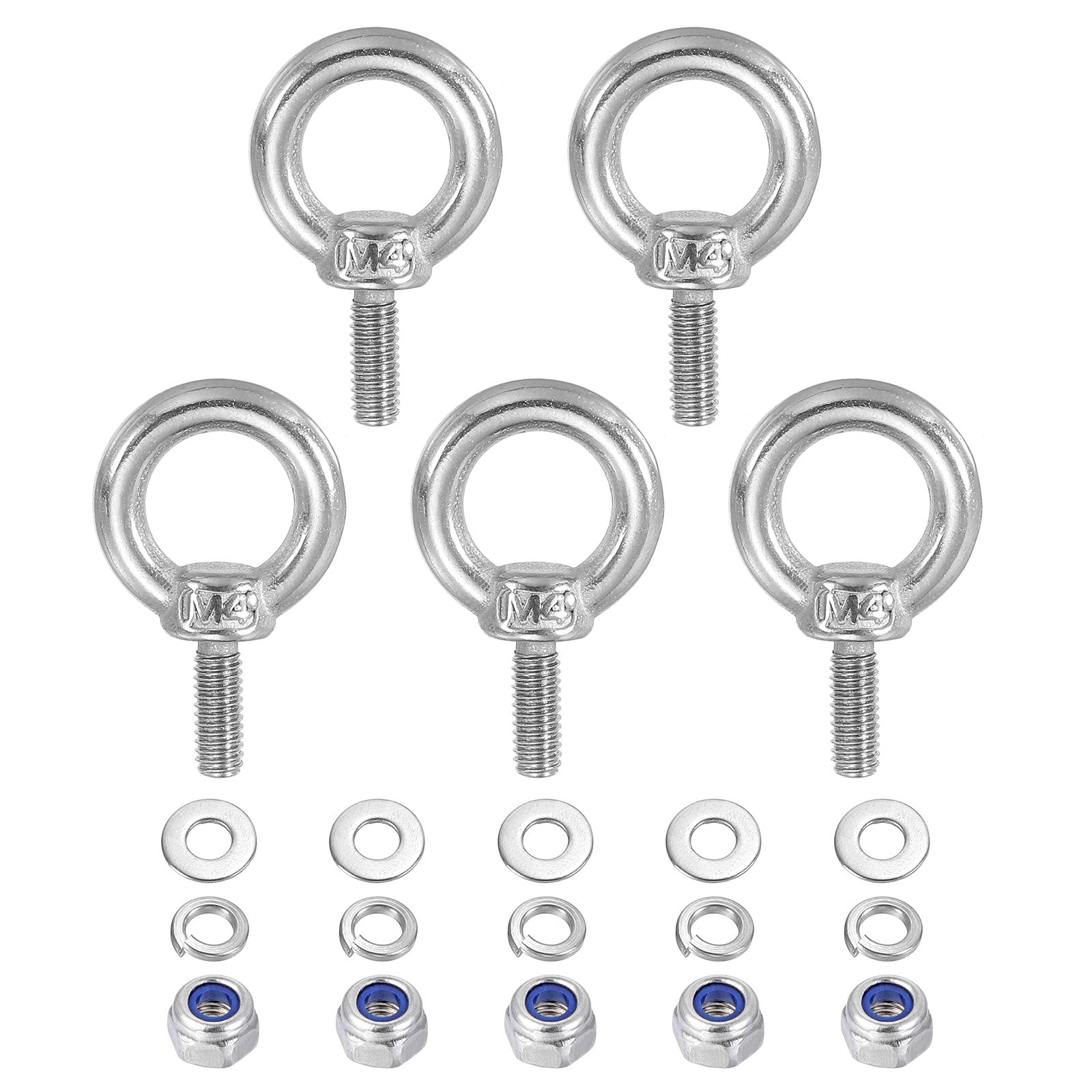 5Pcs M4 x 10mm 304 Stainless Steel Lifting Shoulder Eye Bolt with Nuts ...