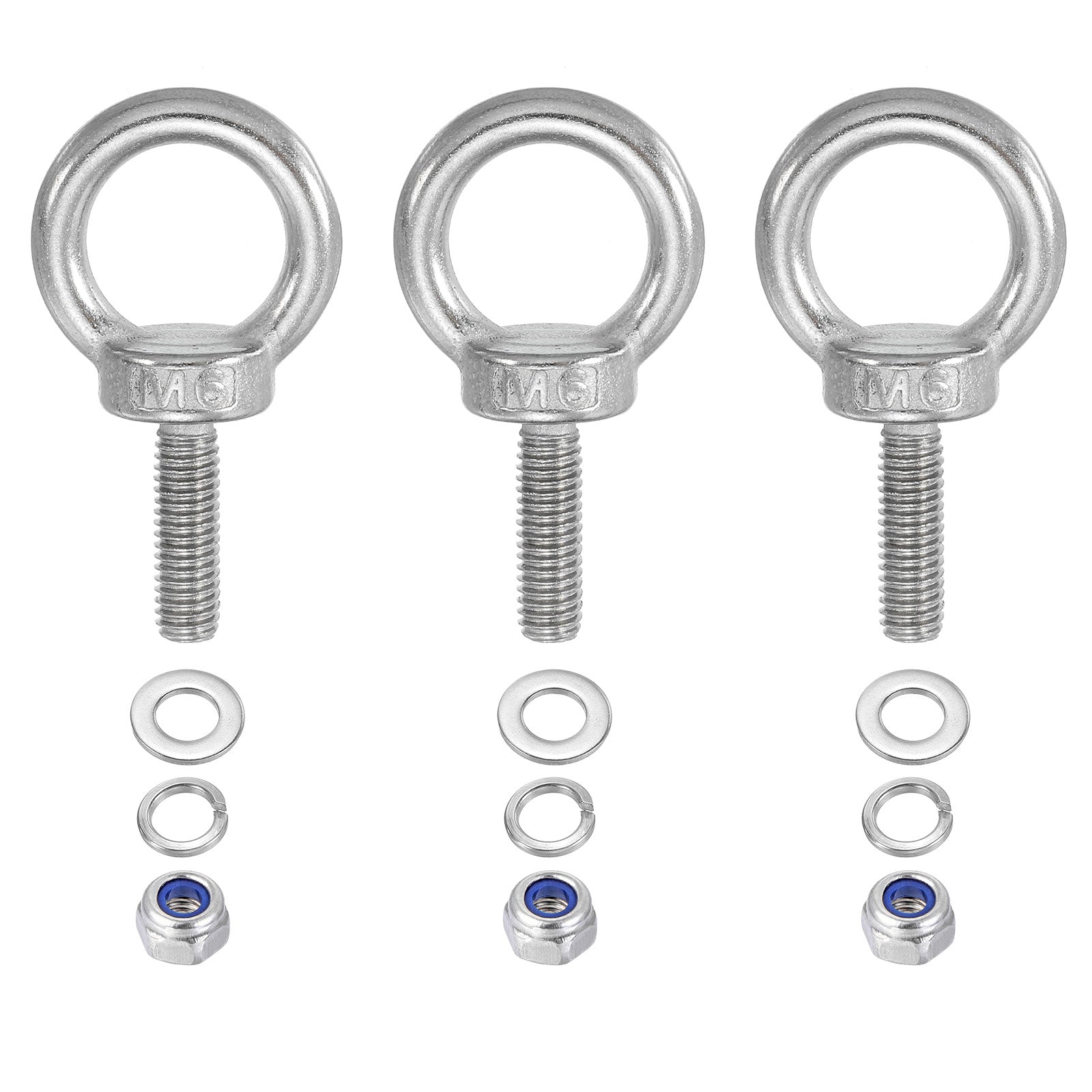 3Pcs M6 x 20mm 304 Stainless Steel Lifting Shoulder Eye Bolt with Nuts ...