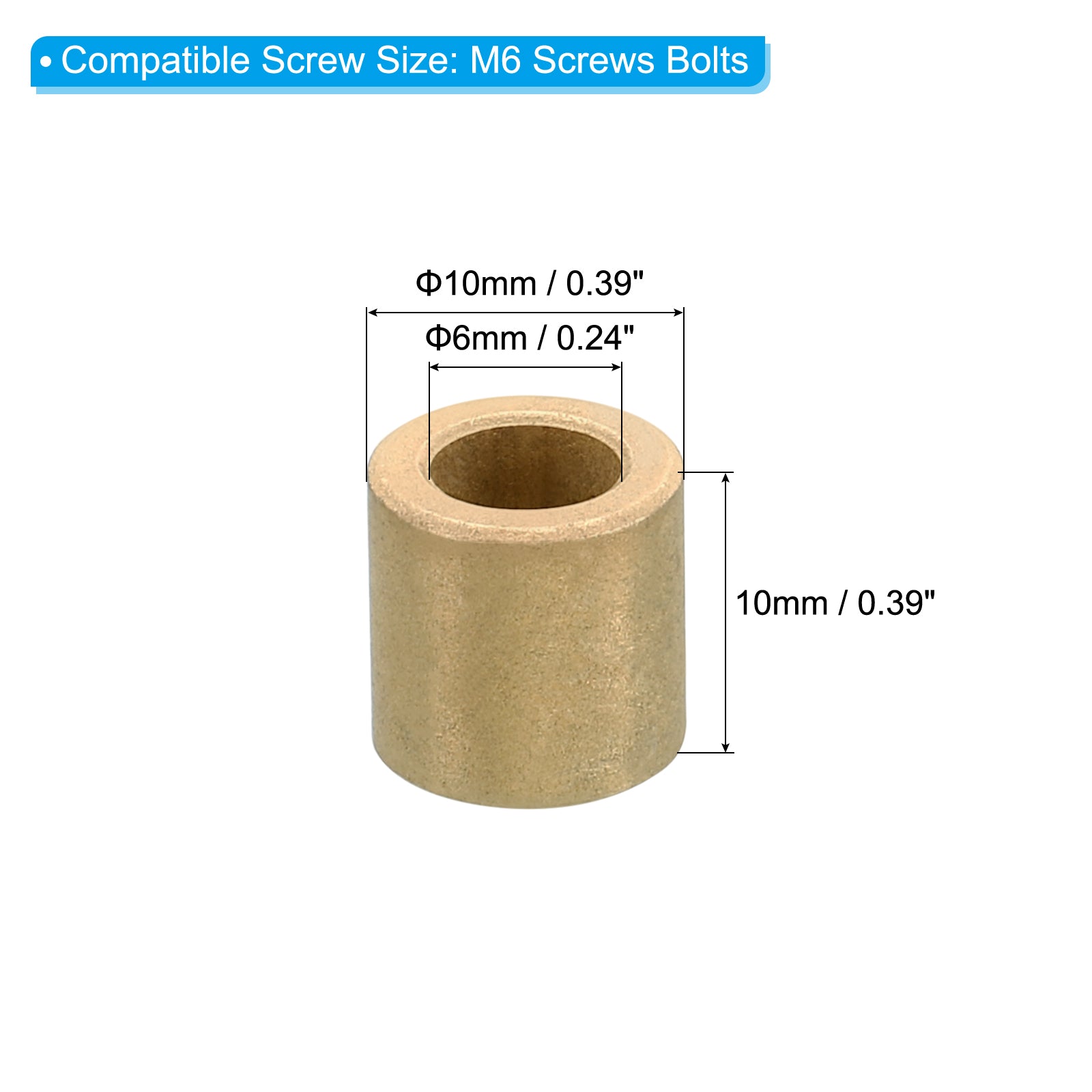 M6 Brass Spacers, 5 Pcs Metal Spacer Brass 6mm ID x 10mm OD x 10mm L ...