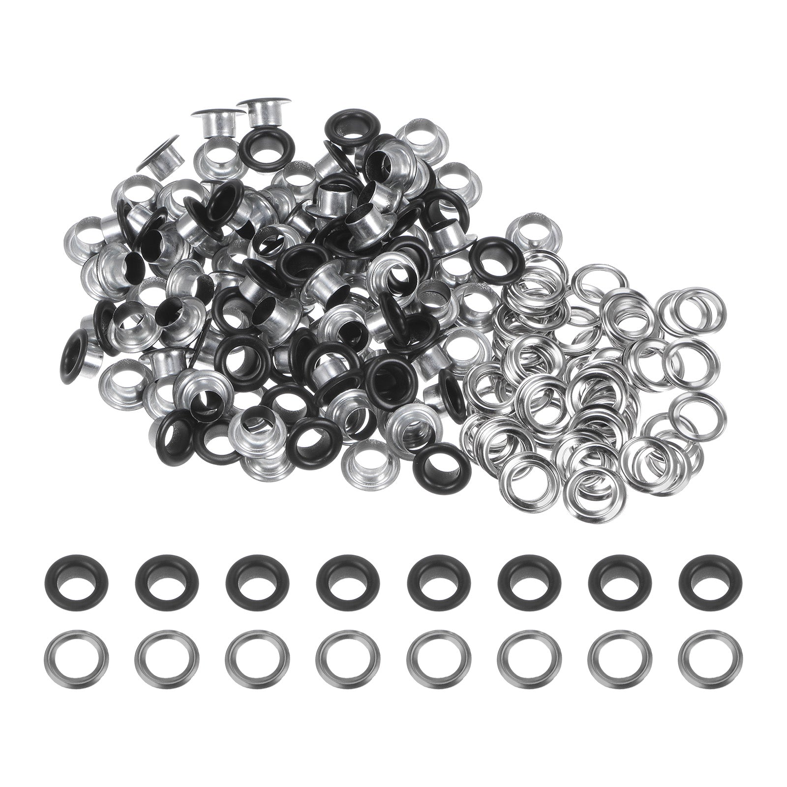 100 Set Round Grommets 6mm Hole Metal Eyelets with Washers, Matte Black ...