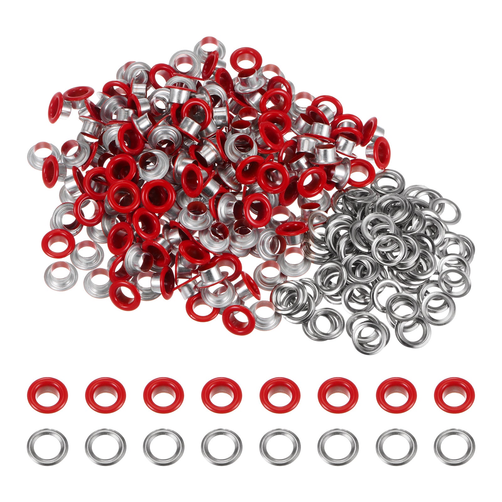 200 Set Round Grommets 6mm Hole Metal Eyelets with Washers, Red ...