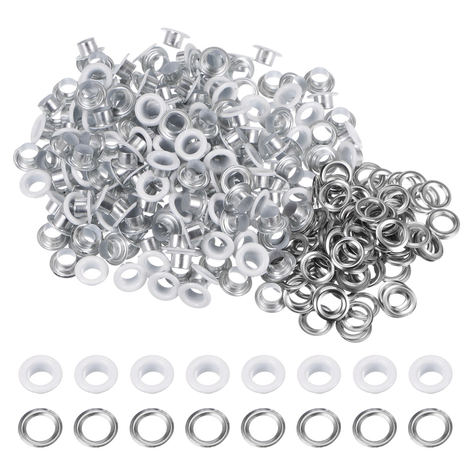 200 Set Round Grommets 6mm Hole Metal Eyelets with Washers White ...