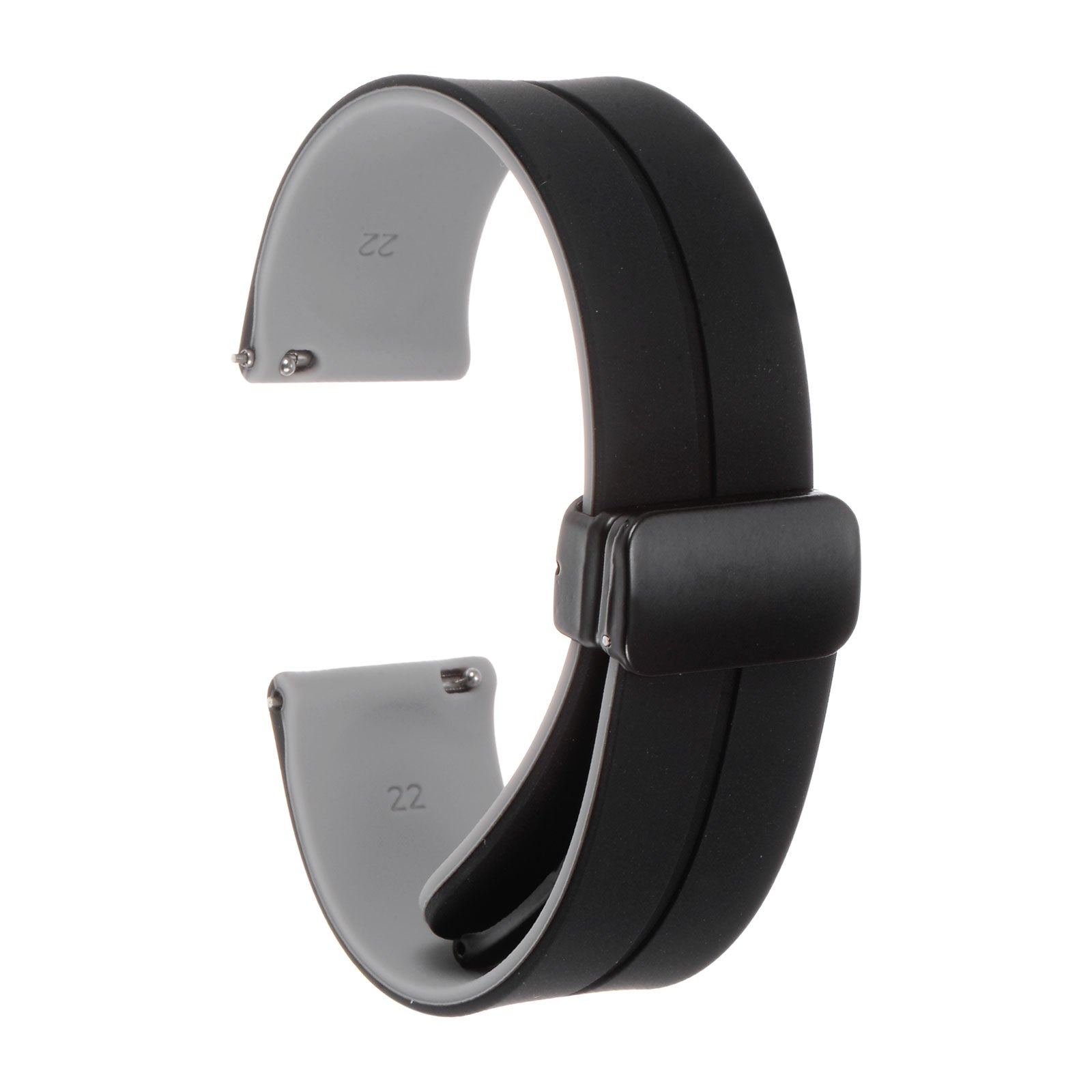 22mm Magnetic Silicone Watch Band with Black Folding Buckle, Black/Grey ...
