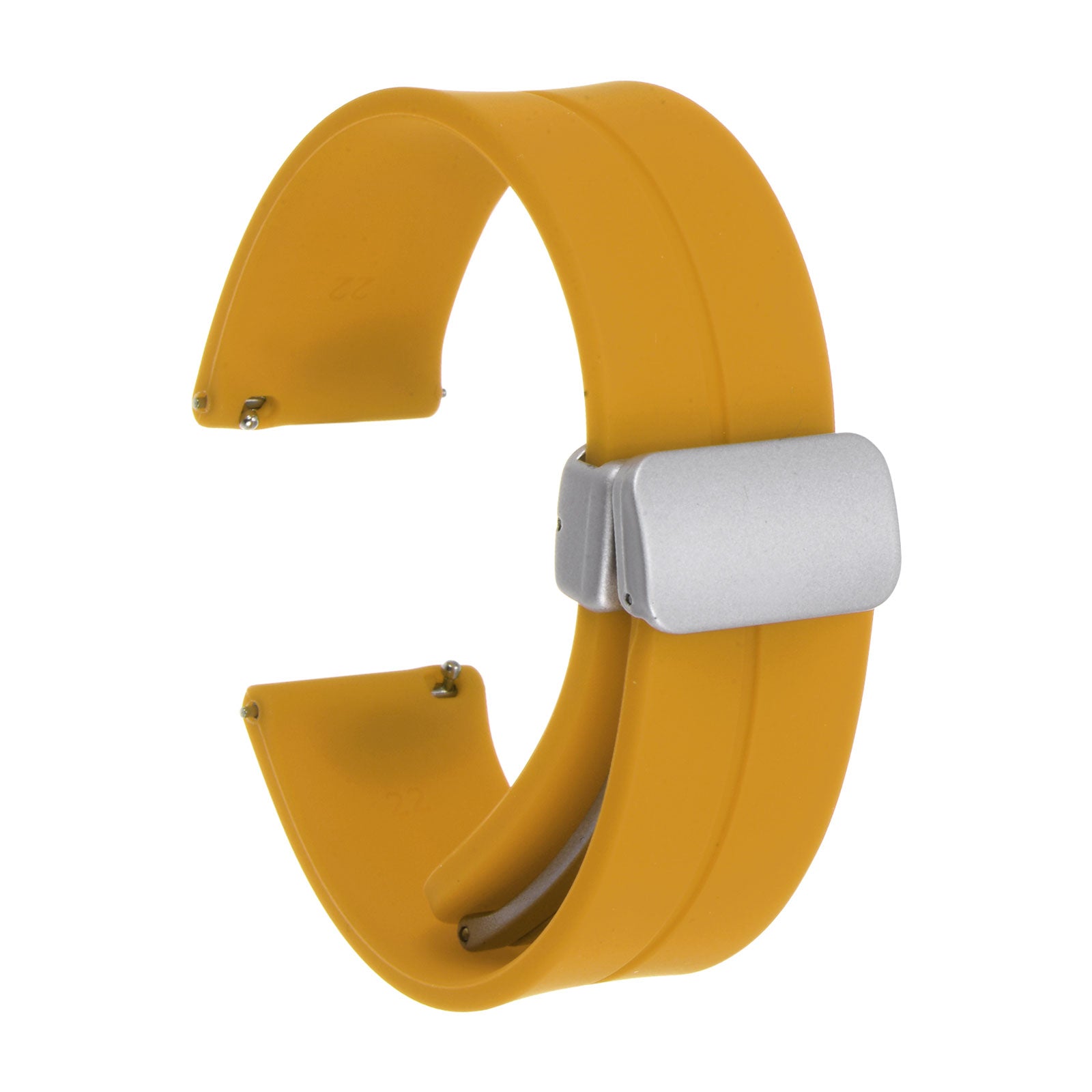 22mm Magnetic Silicone Watch Band with Silver Folding Buckle, Yellow ...