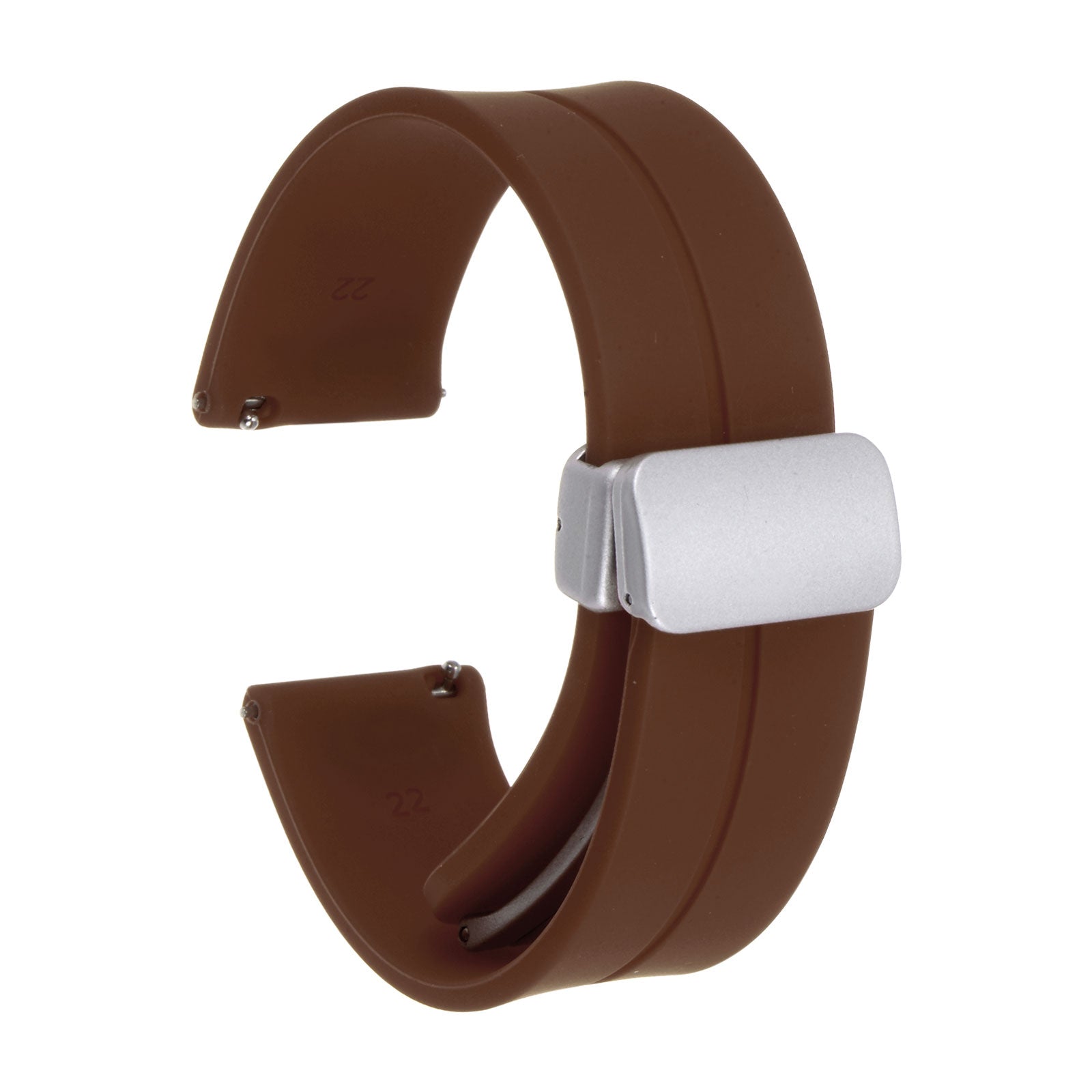 22mm Magnetic Silicone Watch Band with Silver Folding Buckle, Brown ...