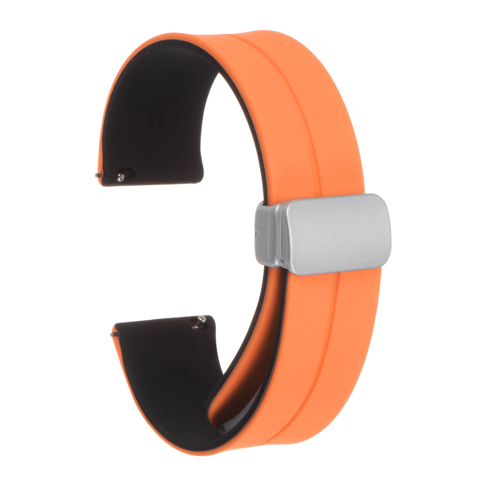 22mm Magnetic Silicone Watch Band with Silver Folding Buckle, Orange ...