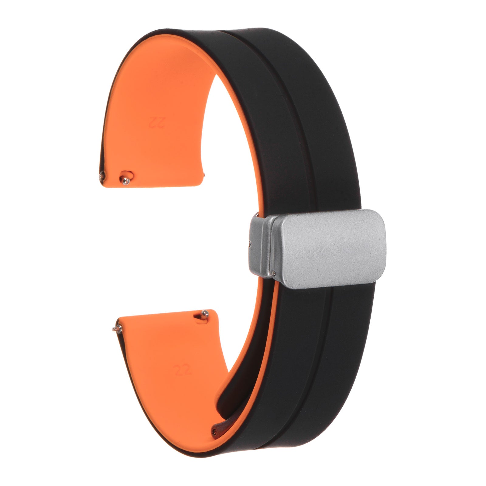 22mm Magnetic Silicone Watch Band with Silver Folding Buckle, Black ...