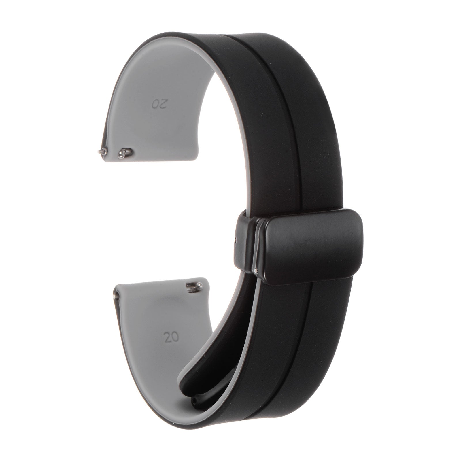 20mm Magnetic Silicone Watch Band with Black Folding Buckle, Black/Grey ...