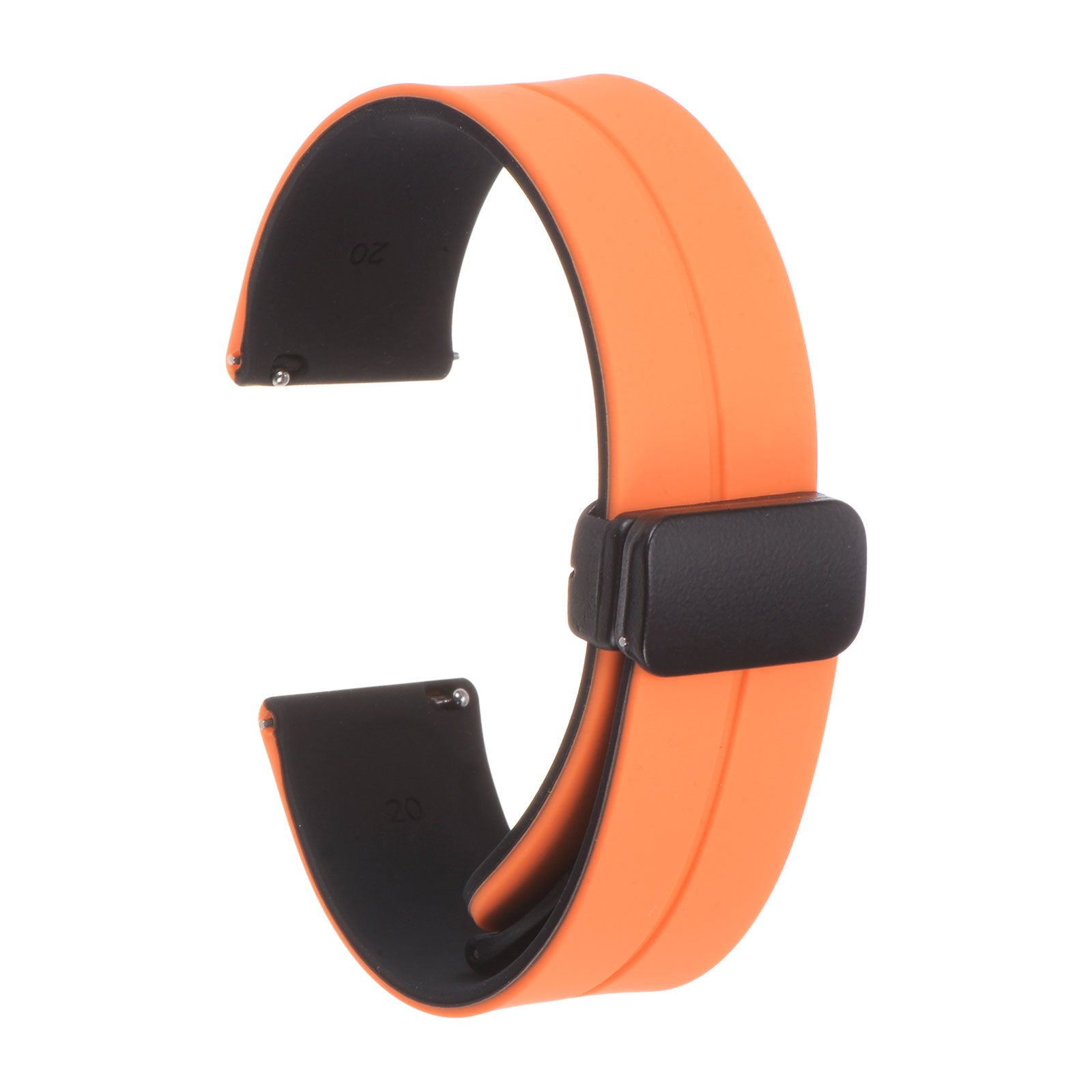 20mm Magnetic Silicone Watch Band with Black Folding Buckle, Orange ...