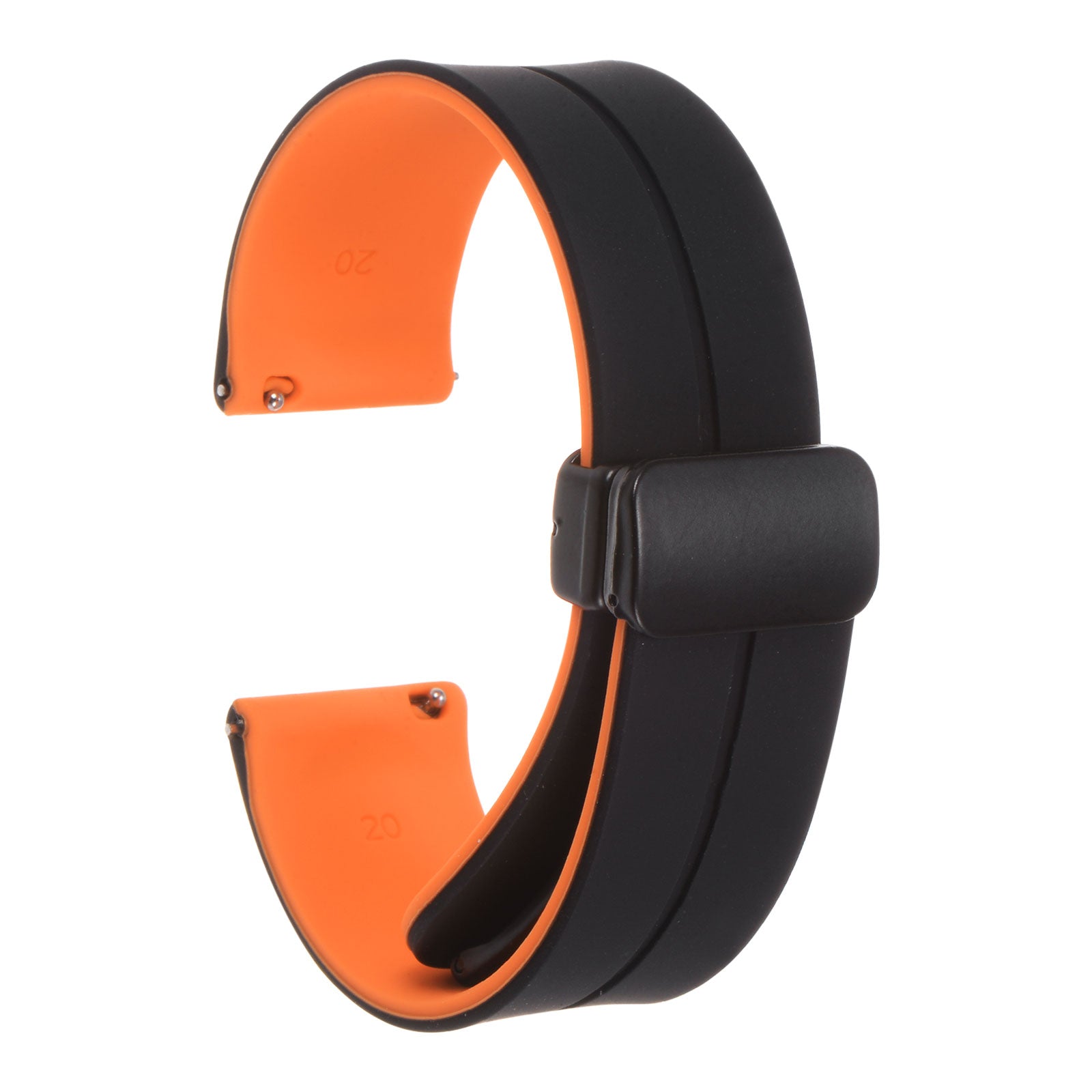 20mm Magnetic Silicone Watch Band with Black Folding Buckle, Black ...