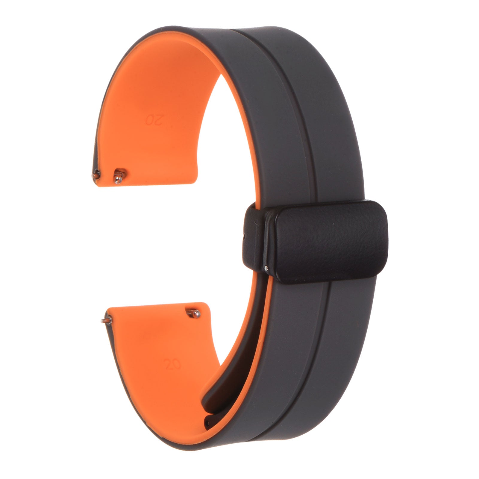 20mm Magnetic Silicone Watch Band with Black Folding Buckle, Grey ...