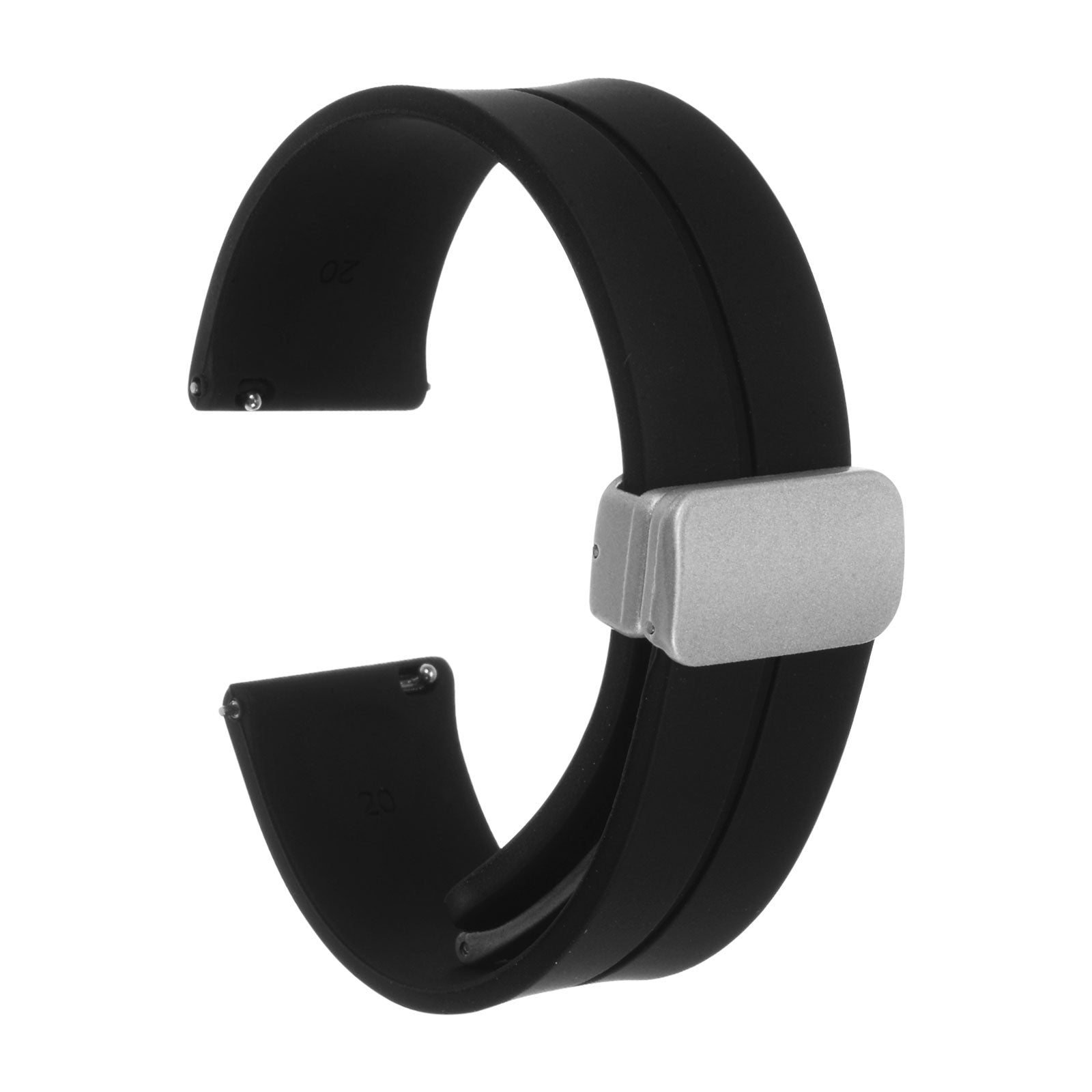 20mm Magnetic Silicone Watch Band with Silver Folding Buckle, Black ...