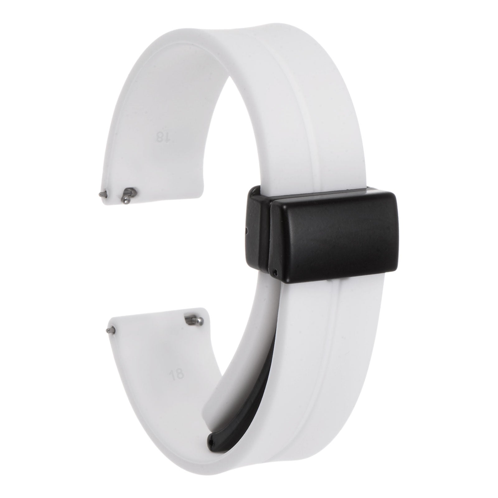 18mm Magnetic Silicone Watch Band with Black Folding Buckle, White ...