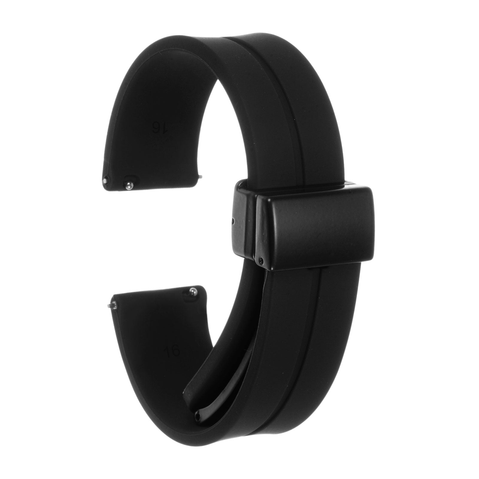 16mm Magnetic Silicone Watch Band with Black Folding Buckle, Black ...